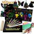 Swtroom Kids' Scratch Art Paper Set, 107 Pcs Rainbow Magic Craft for ...