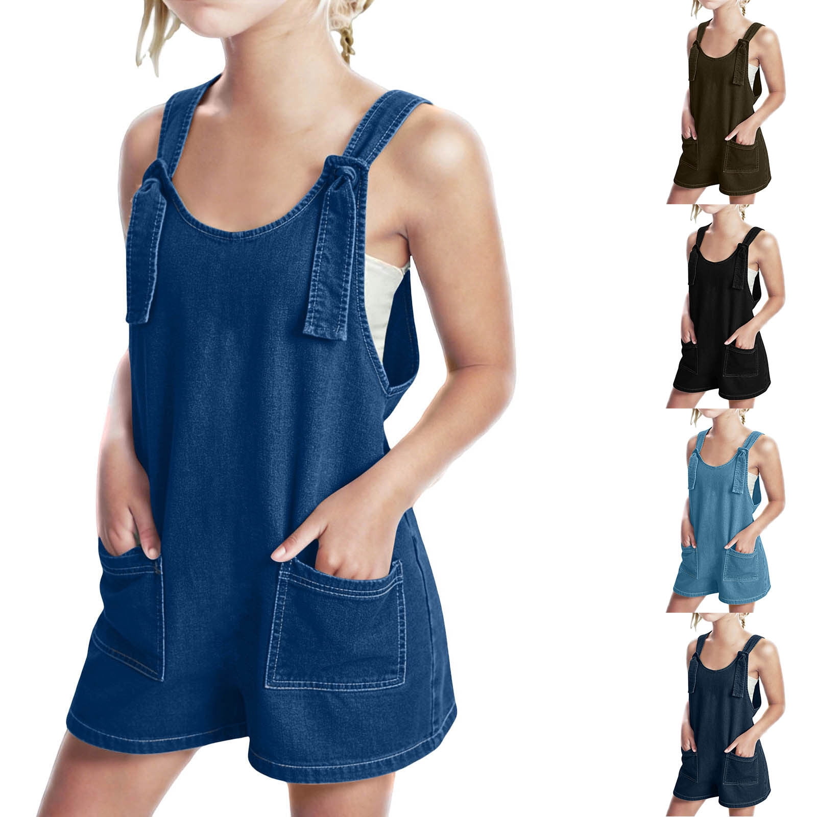 Swuxness Girls Suspender Short Pants Strap Side Pocket Stylish Casual ...