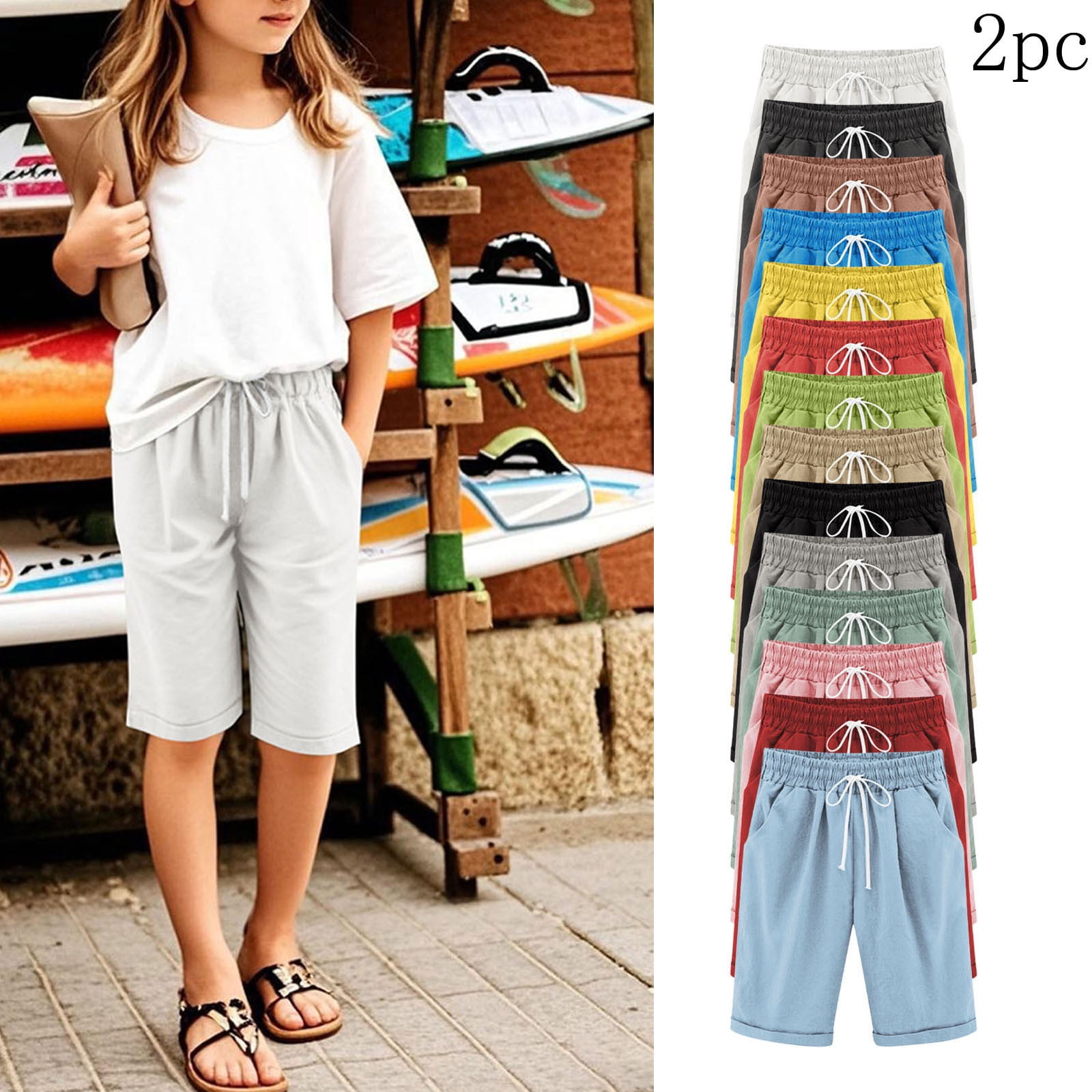Swuxness Kids 2PC Sports Half Shorts Pants Summer Basic Linen Touch ...