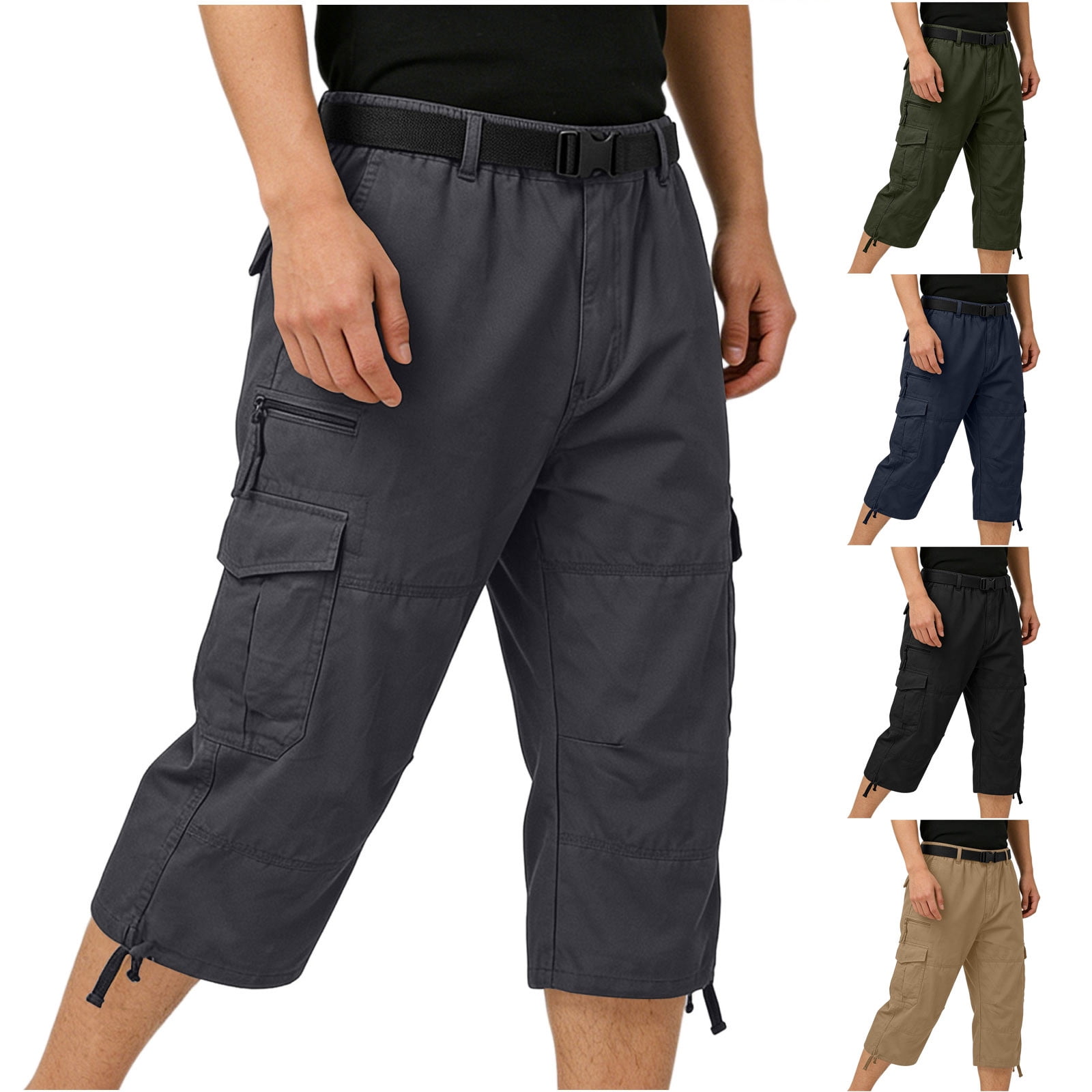 Swuxness Men Cargo Capris Pants Multi Pockets Button Zipper Structure ...
