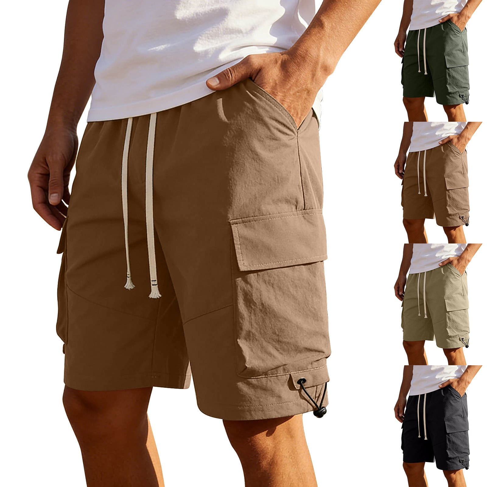 Swuxness Men Cargo Shorts Pants Resilient Waist Pull String Outer ...
