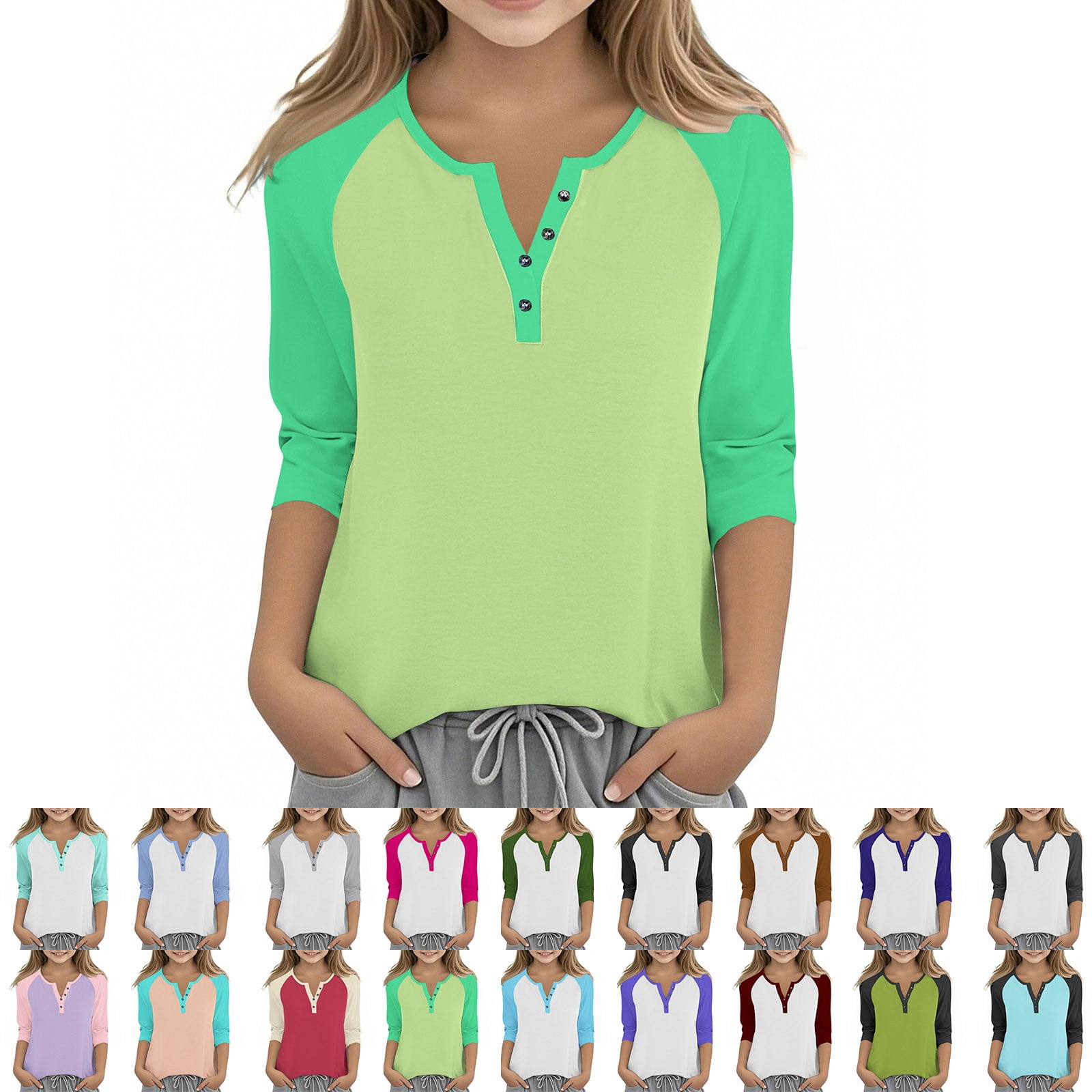 Swuxness Toddler T-Shirts Solid Color V Neck Raglan Shoulder Button ...