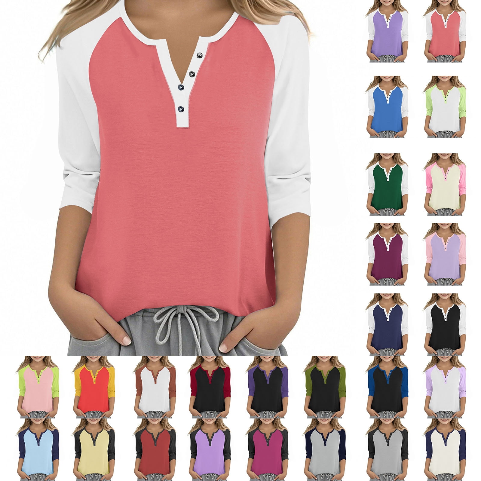 Swuxness Toddler T-Shirts V Neck Button Raglan Shoulder Solid Color ...