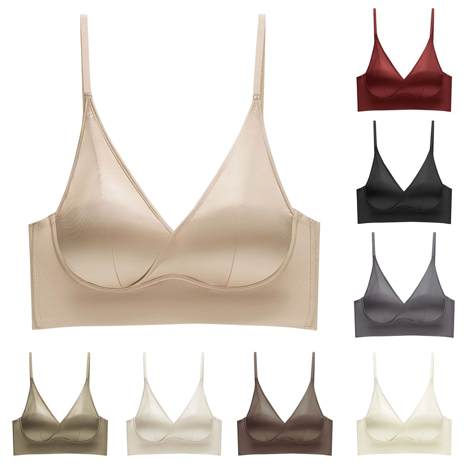 Swuxness Women's Push-Up Bras V Neck Thin Strap Pull On Back Support ...