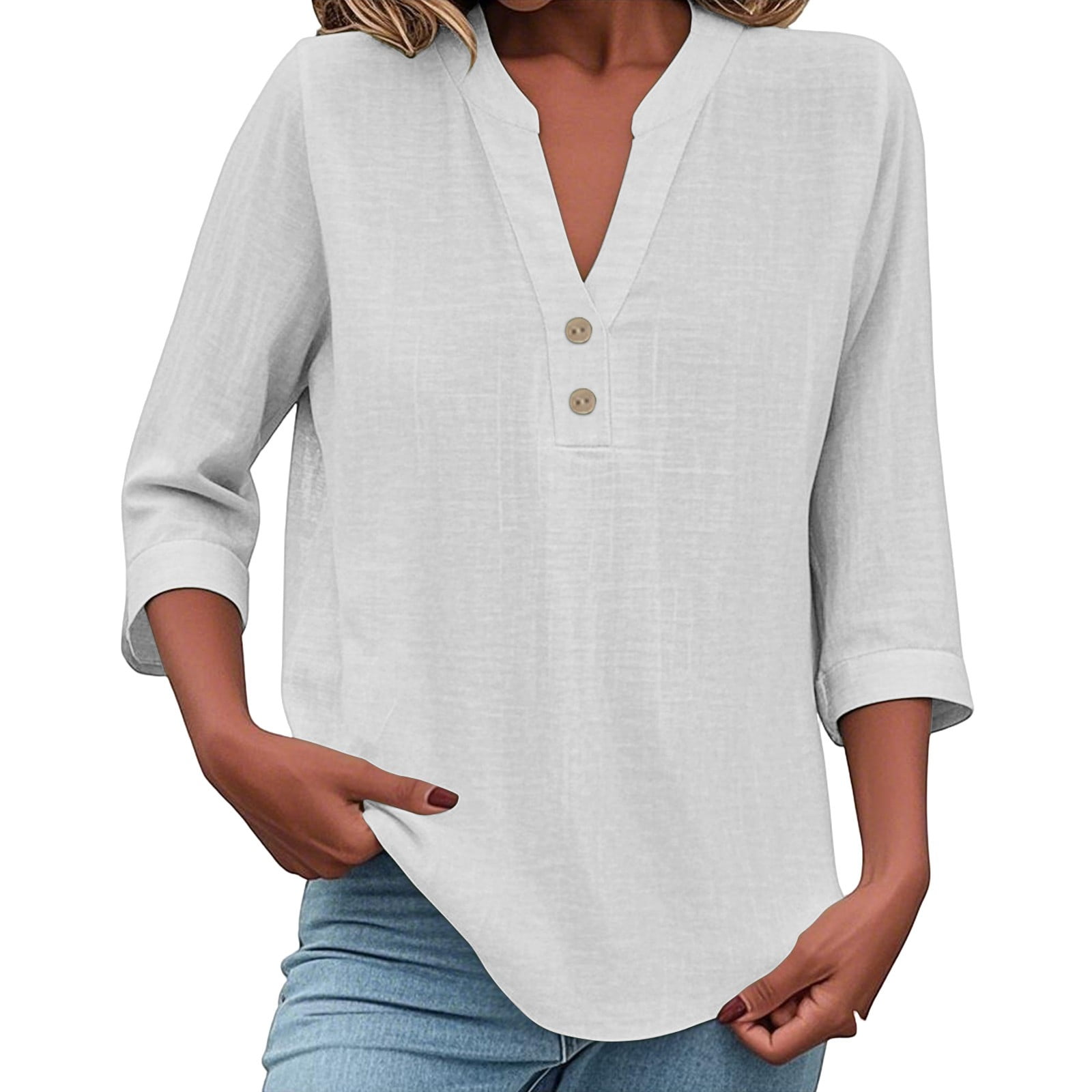 Sxaura 3/4 Sleeve Shirts for Women 2025 Solid Color Button Down Loose 3 ...