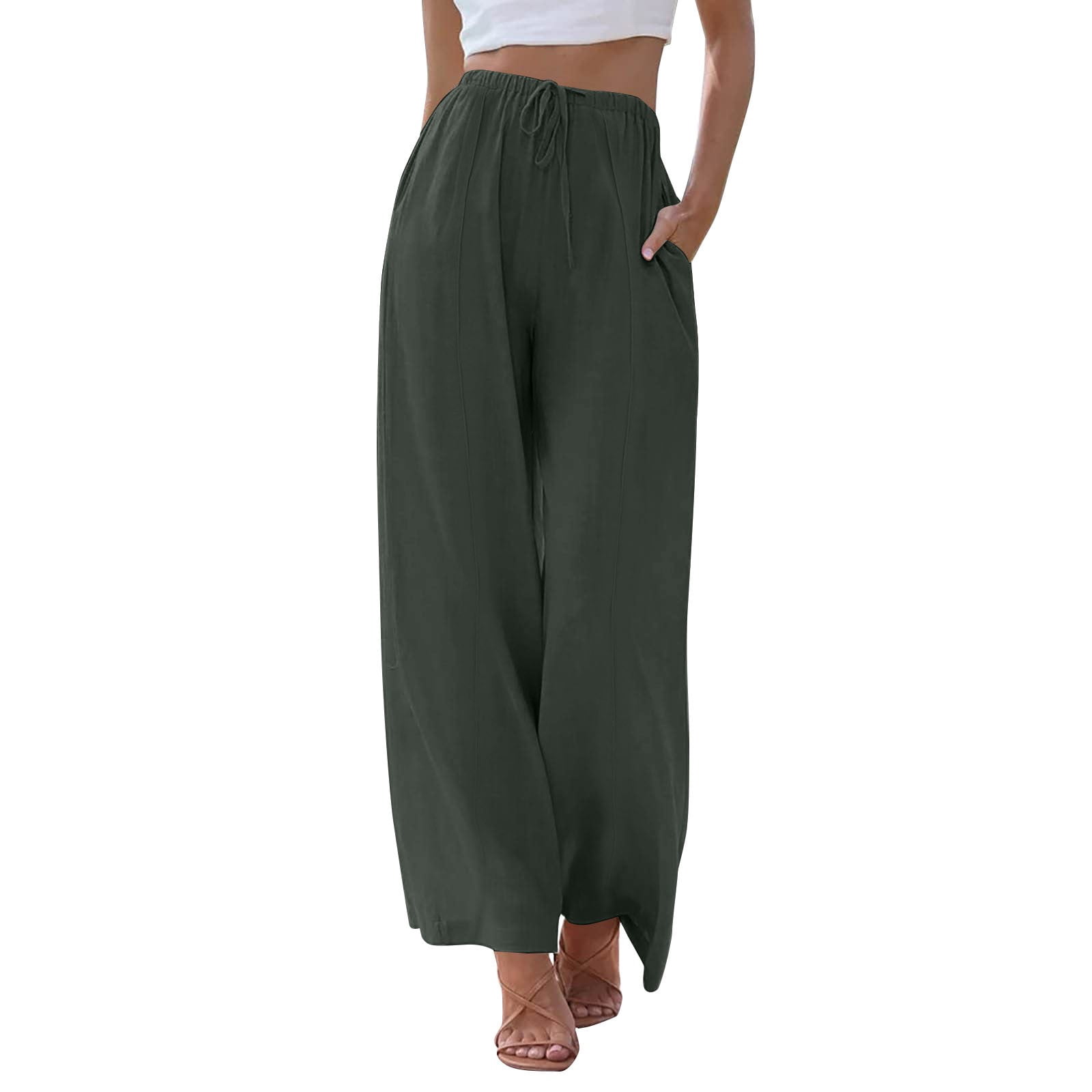 Sxaura Basic Linen Pants for Women 2025 Loose Cotton Linen Summer Wide ...