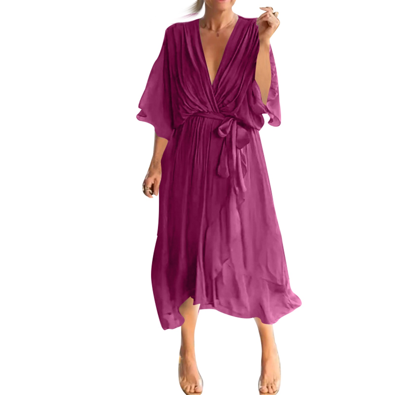 Sxaura Beach Dresses for Women Short Sleeve Beach Trendy 2025 Summer ...