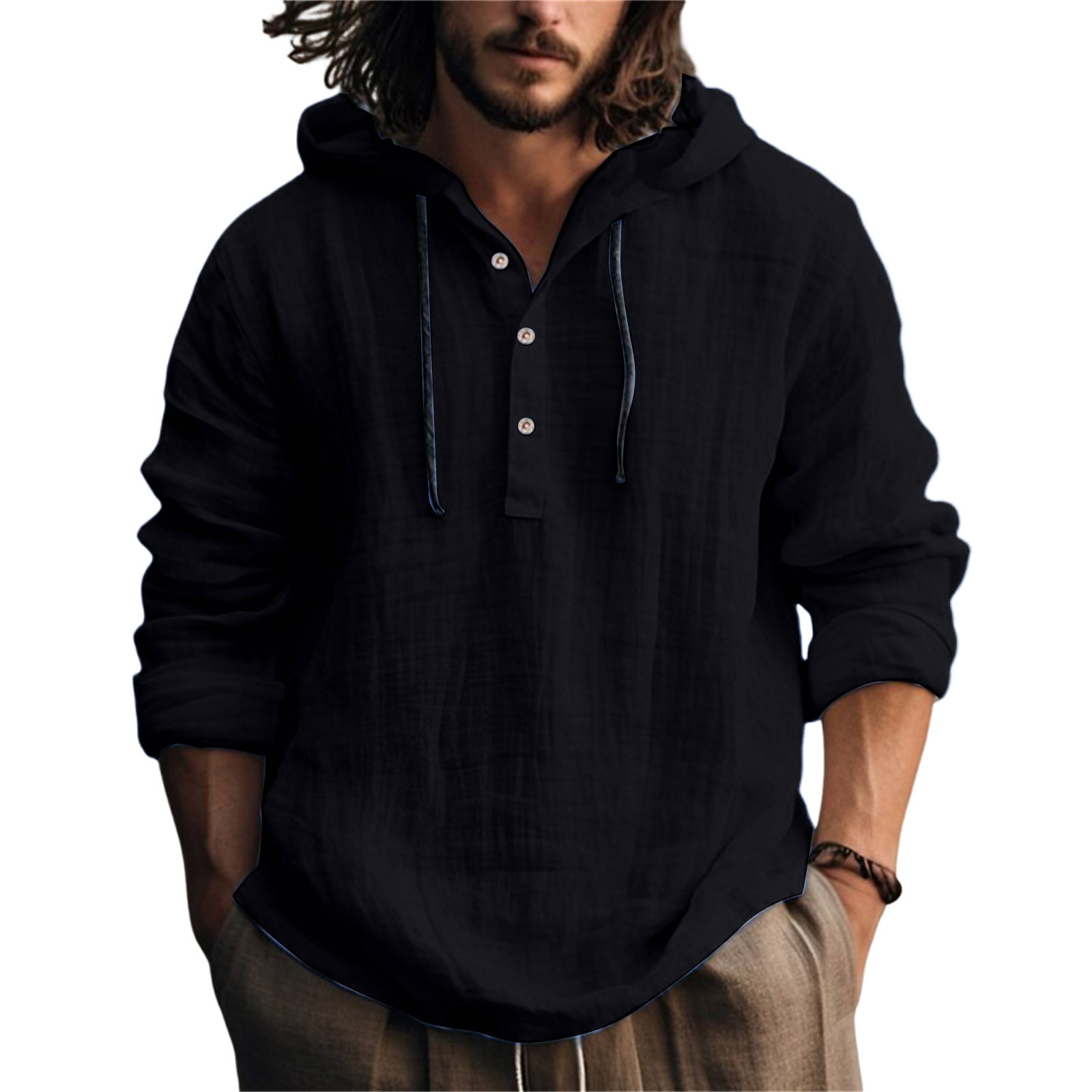 Sxaura Beach Linen Ahirts for Men Trendy Hooded Summer Loose Long ...