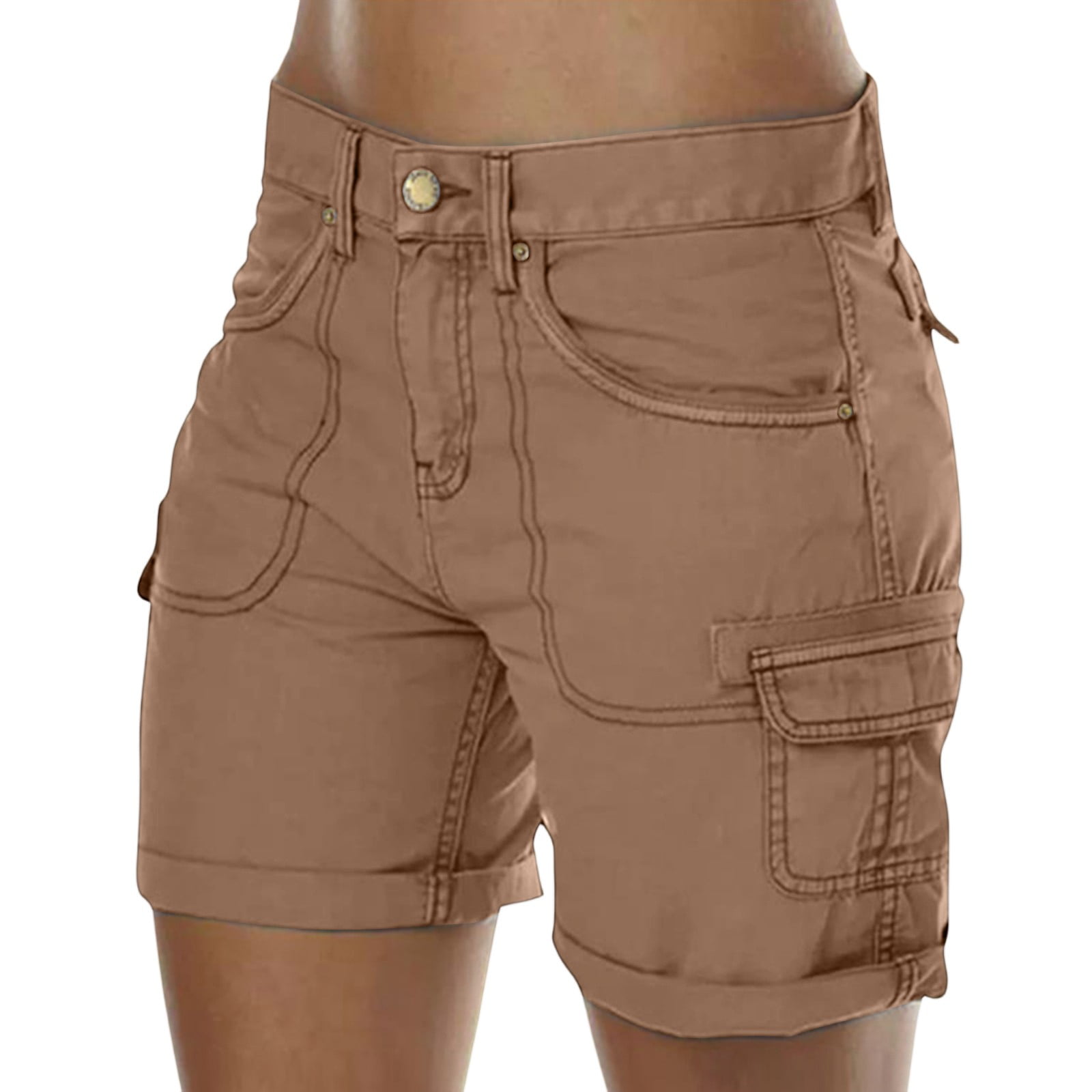 Sxaura Beige Cargo Shorts for Women 2025 Summer Hiking Trendy Button ...