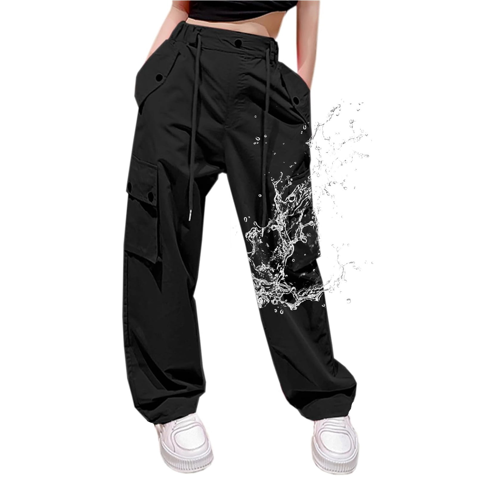Sxaura Black Cargo Pants for Little Girl Solid Color Basic Plus Size ...