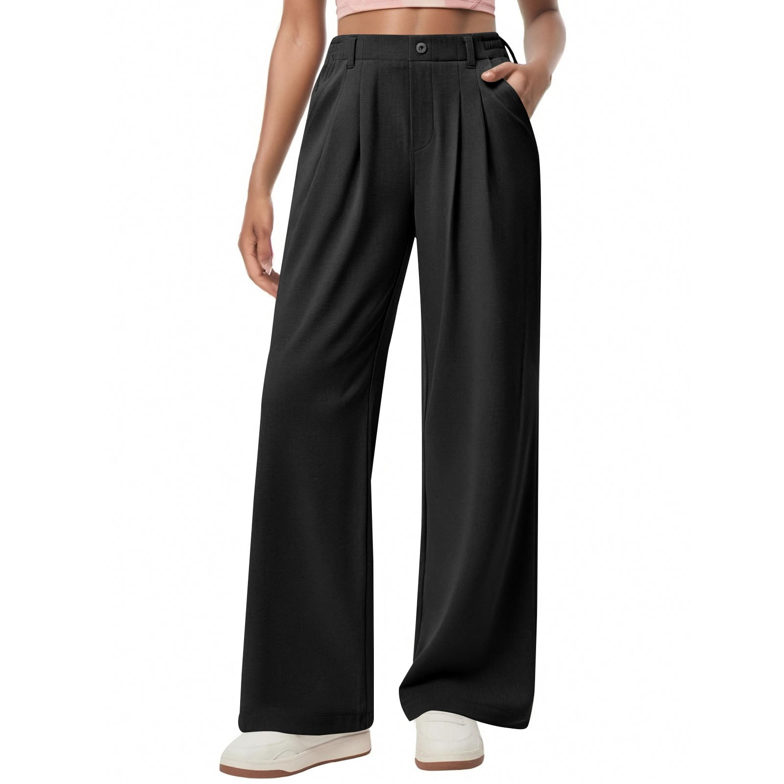 Sxaura Black Wide Leg Pants for Women 2025 Wide Leg Trendy Button Down ...