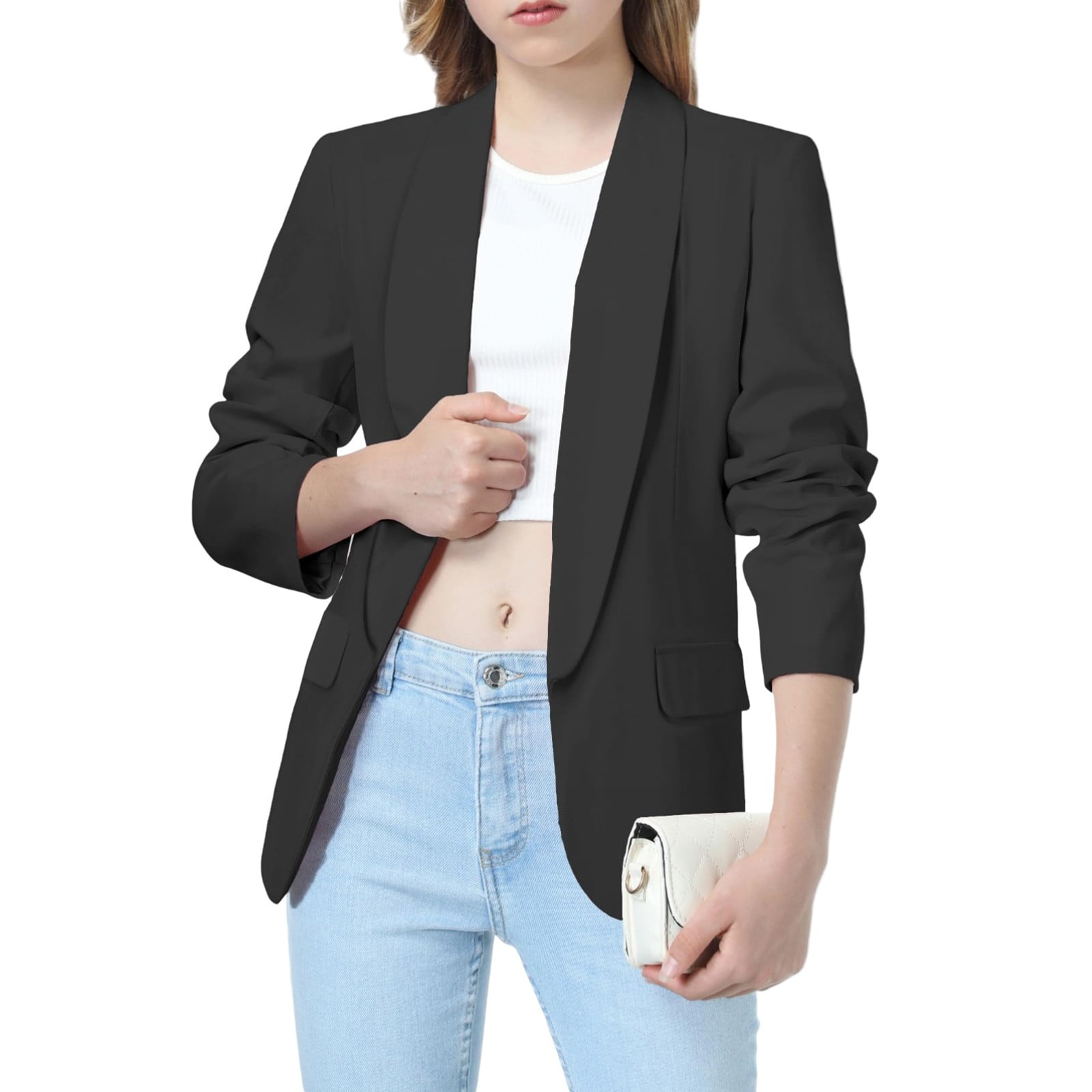 Sxaura Blazers for Little Girl 2025 Cute Suit Jackets Ribbed Collared ...
