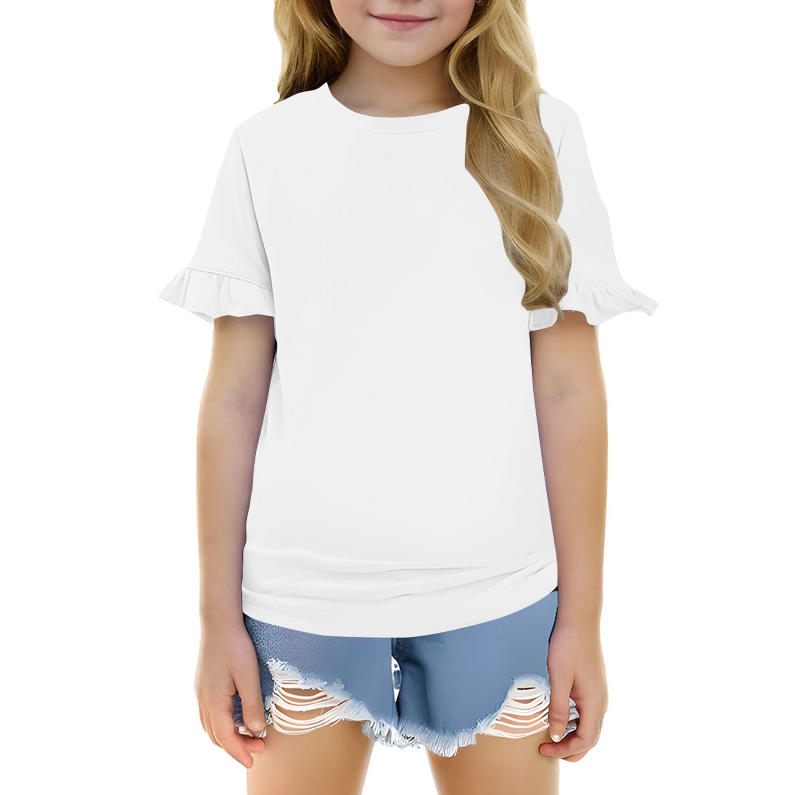 Sxaura Blouses T Shirts for Little Girl Ruffled 2025 Basic Short Sleeve ...