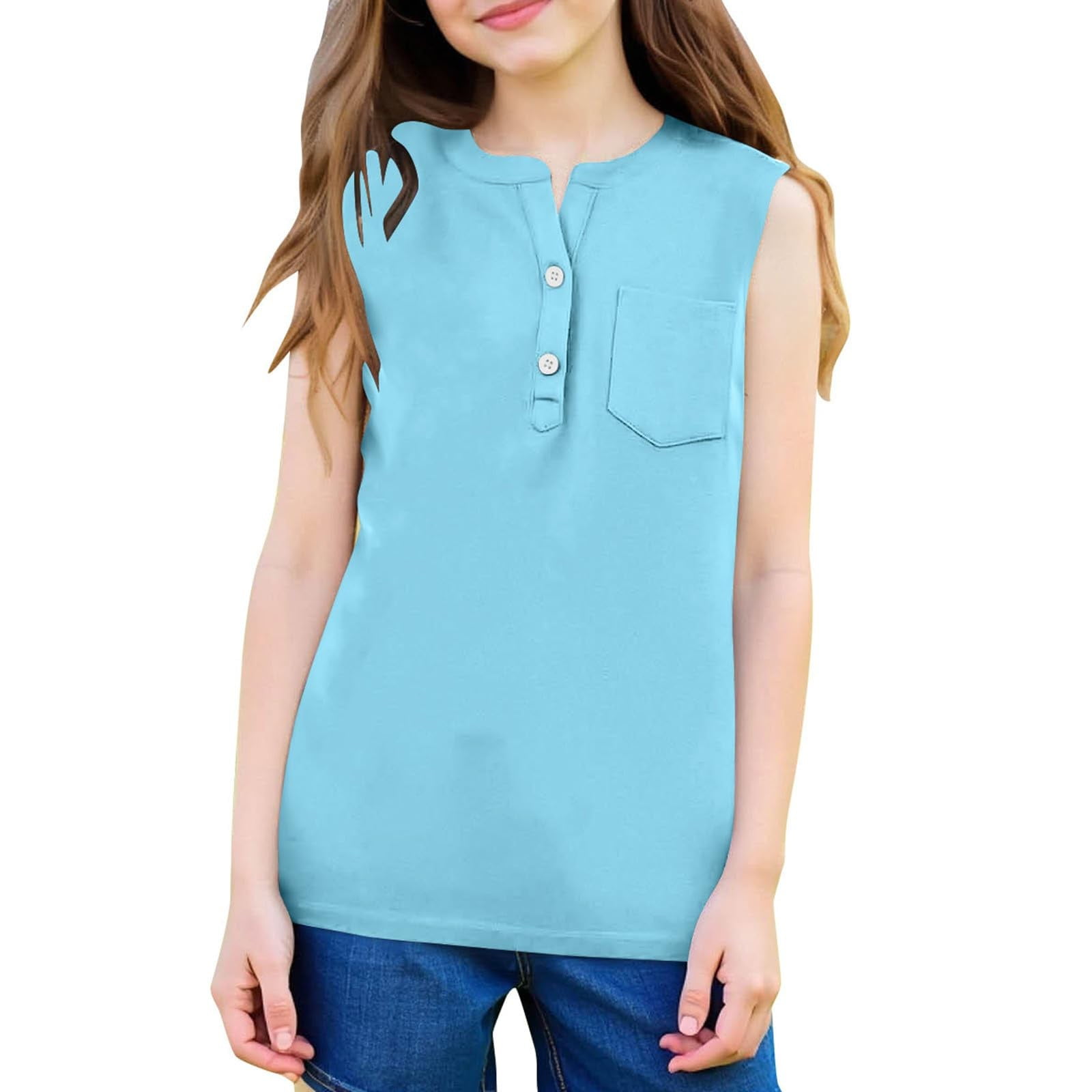 Sxaura Blue Tank Tops for Little Girl 2025 Button Down Lightweight ...