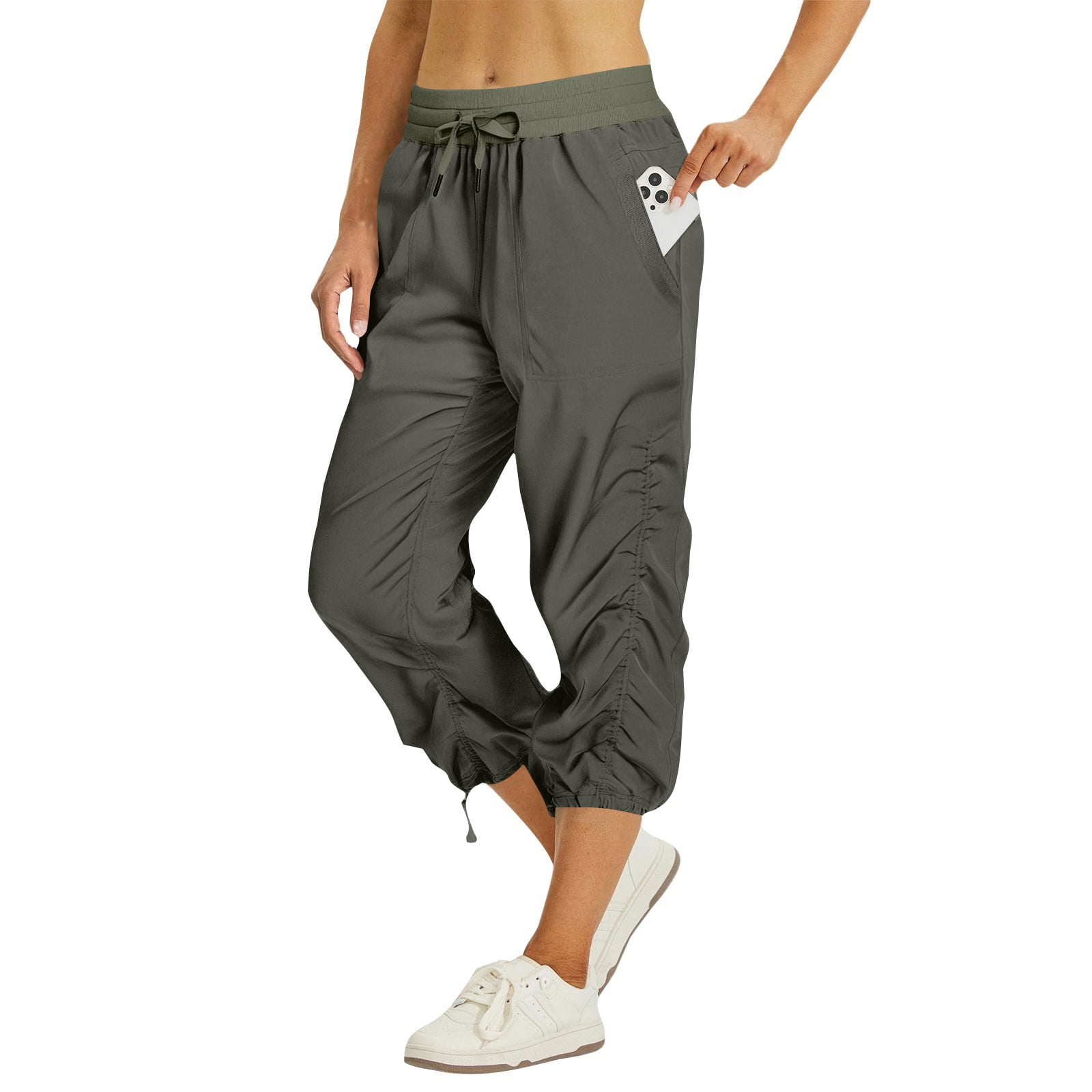 Sxaura Cargo Capri Pants for Women 2025 Quick Dry Hiking Pleated Hiking Pants Pleated Cargo ...