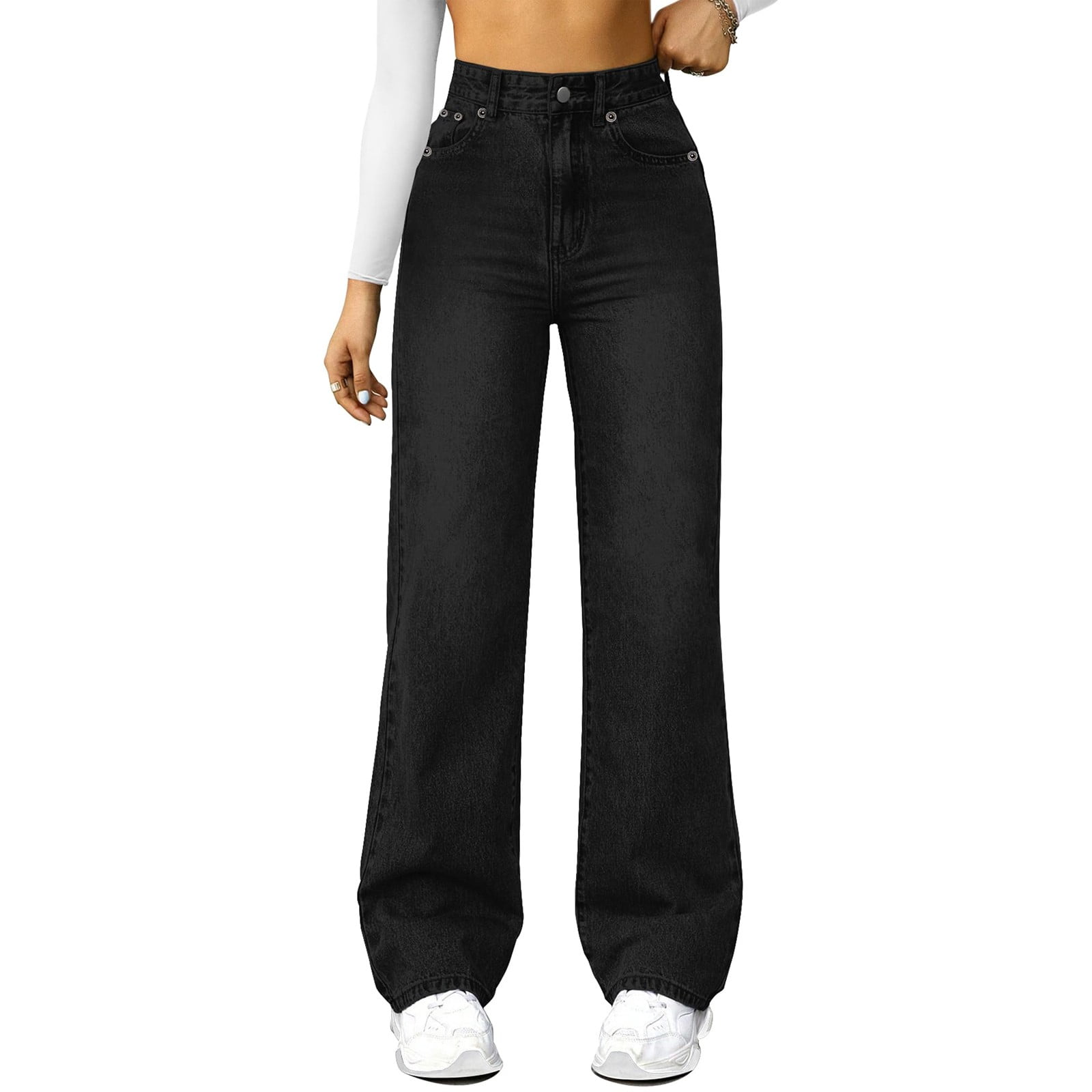 Sxaura Denim Pants for Women Trendy High Waisted 2025 Straight Leg ...