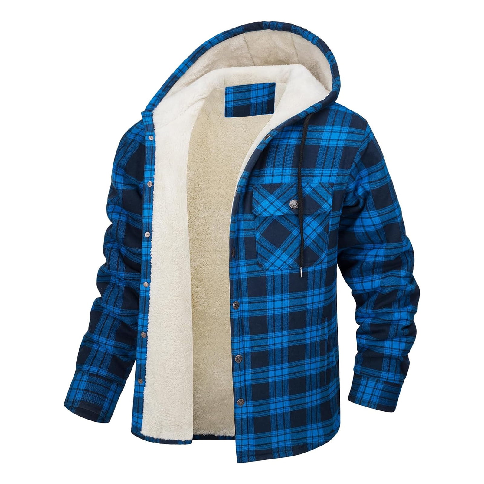 Sxaura Fleece Lined Flannel Shirt for Men Trendy Blue Button Down ...