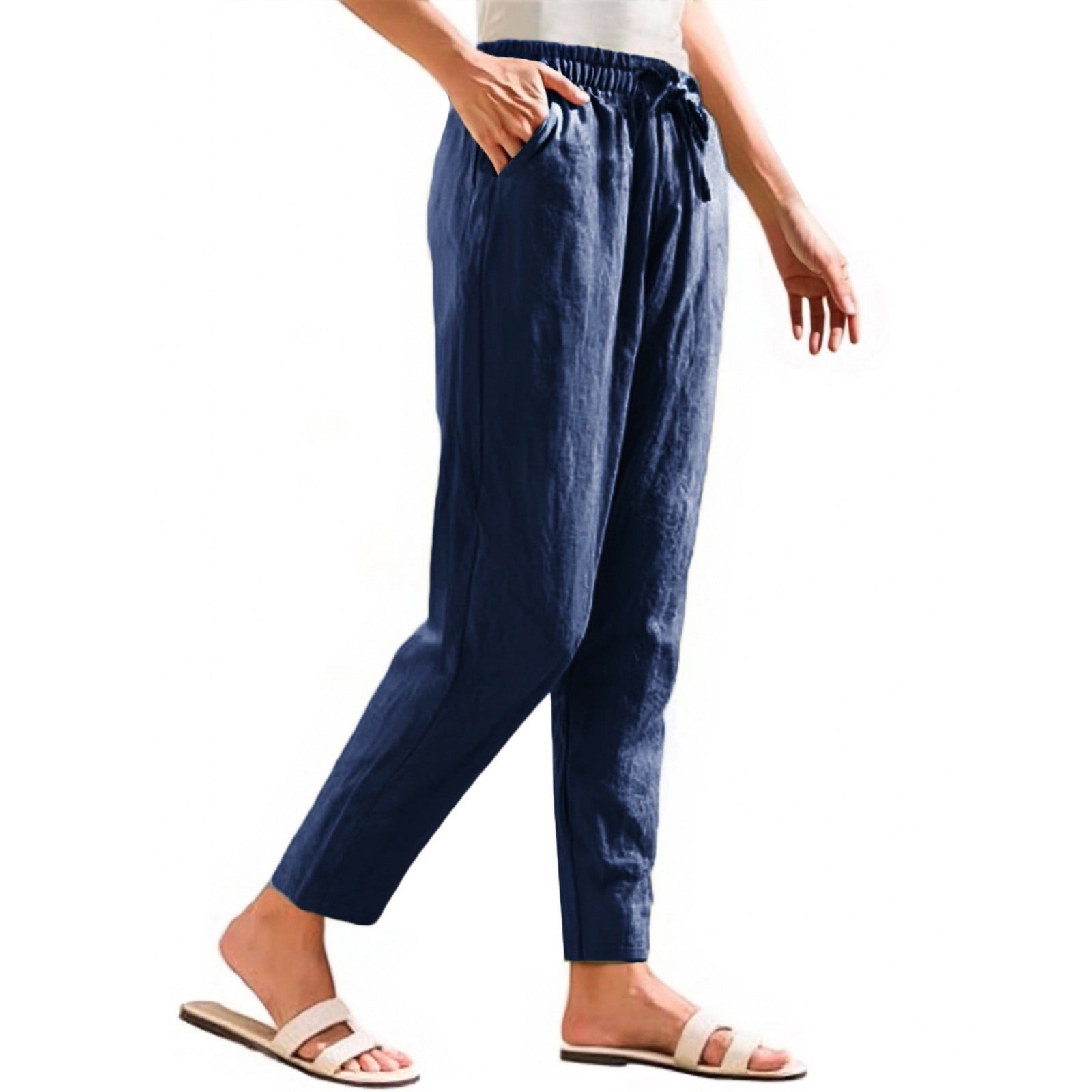 Sxaura Flowy Pants Cropped Linen Pants for Women Trendy Summer Cotton ...