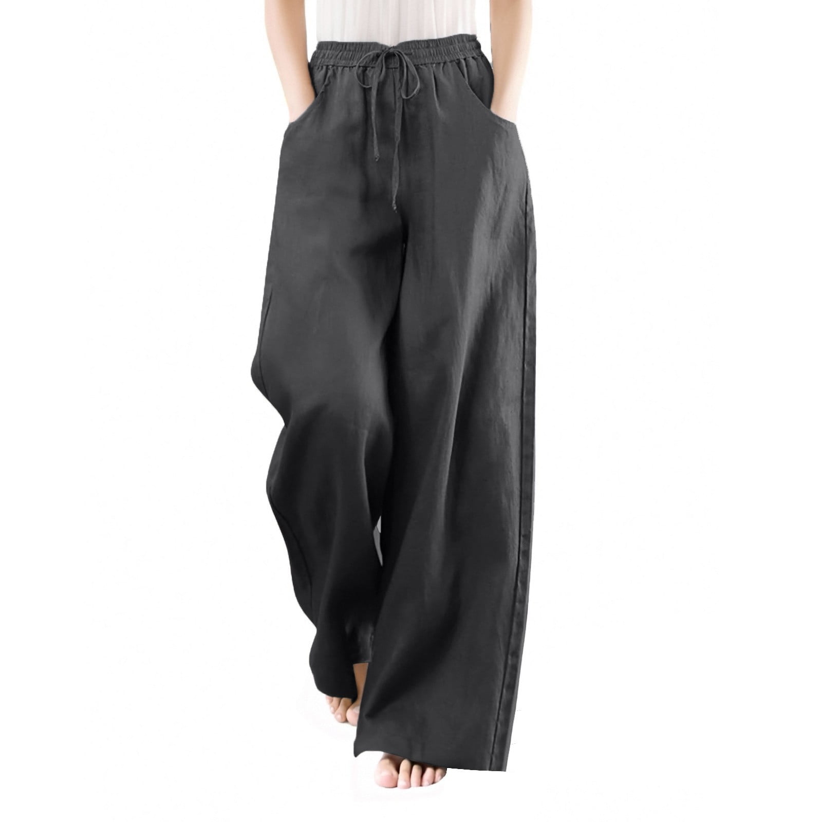 Sxaura Gray Linen Pants for Women Wide Leg Basic High Waisted Trendy ...