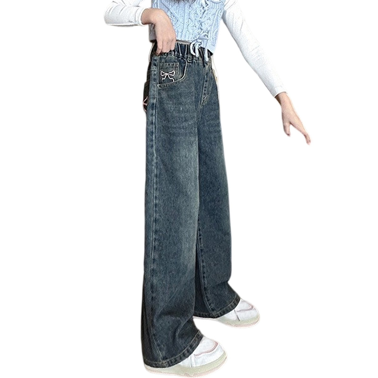 Sxaura Jeans for Little Girl Cute Summer Straight Leg Wide Leg 2025 ...