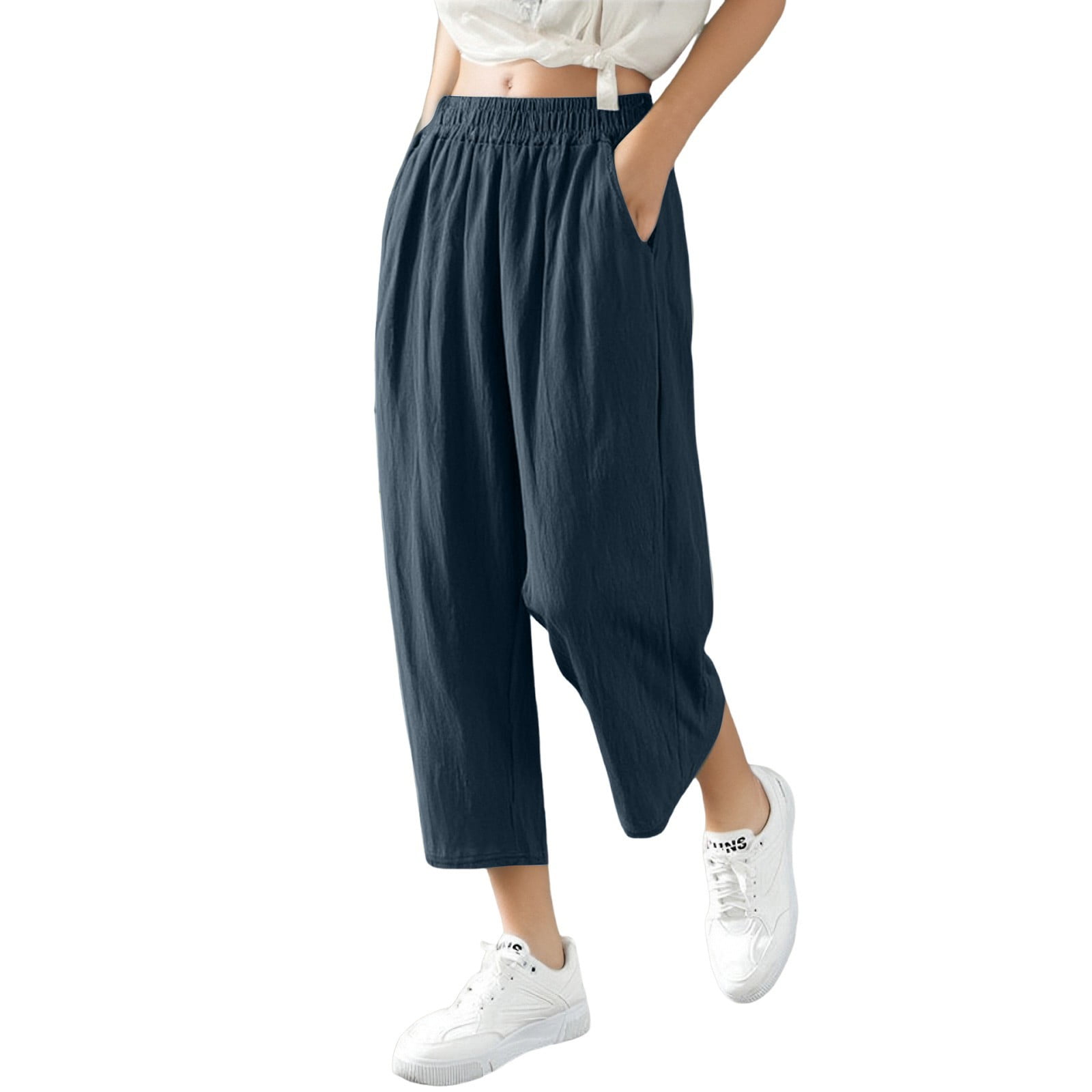 Sxaura Linen Beach Pants Cotton Linen Capri Pants for Women 2025 ...