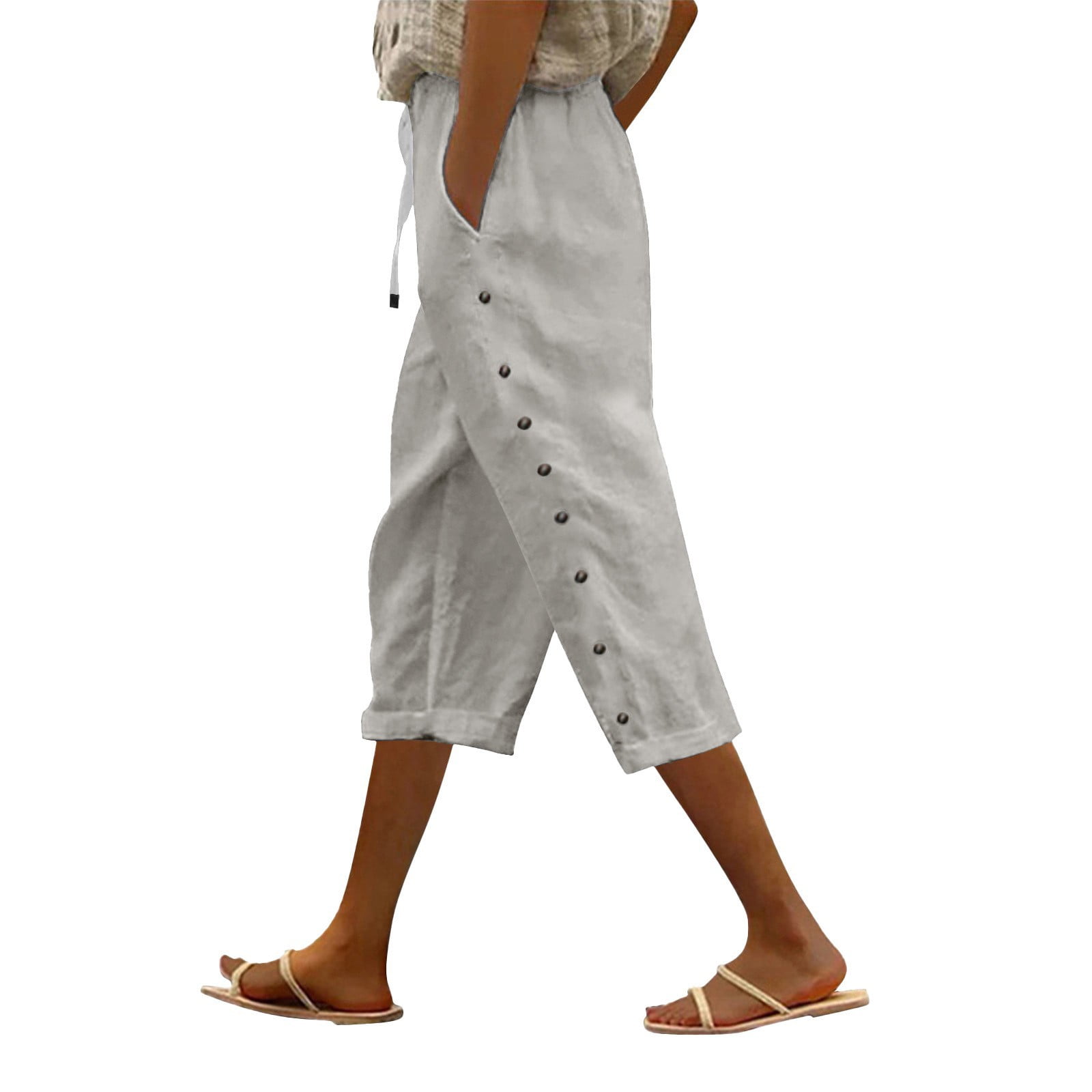 Sxaura Linen Beach Pants Pleated Linen Capri Pants for Women 2025 ...