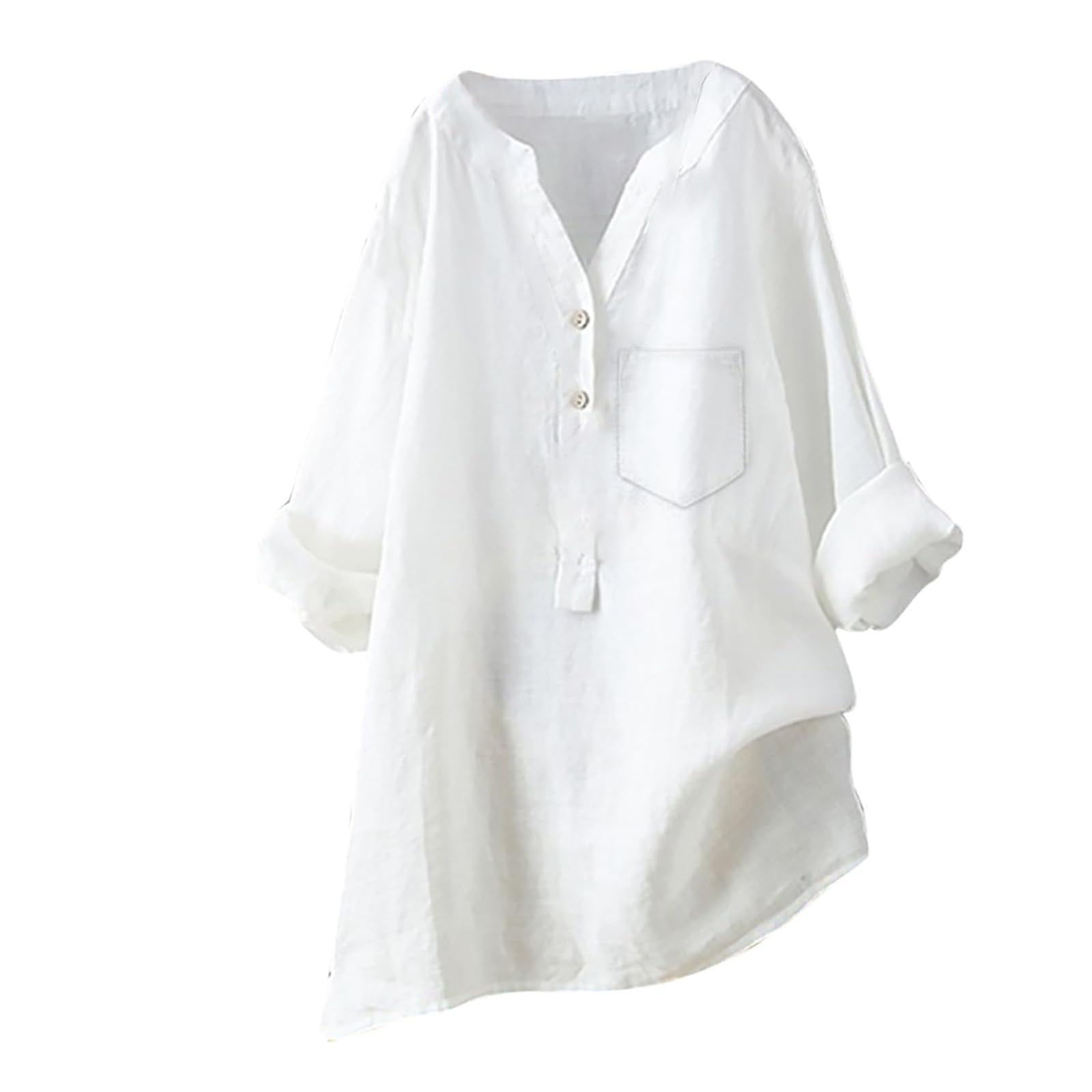 Sxaura Long Sleeve Linen Ahirts for Women Trendy Solid Color Loose 2025 ...