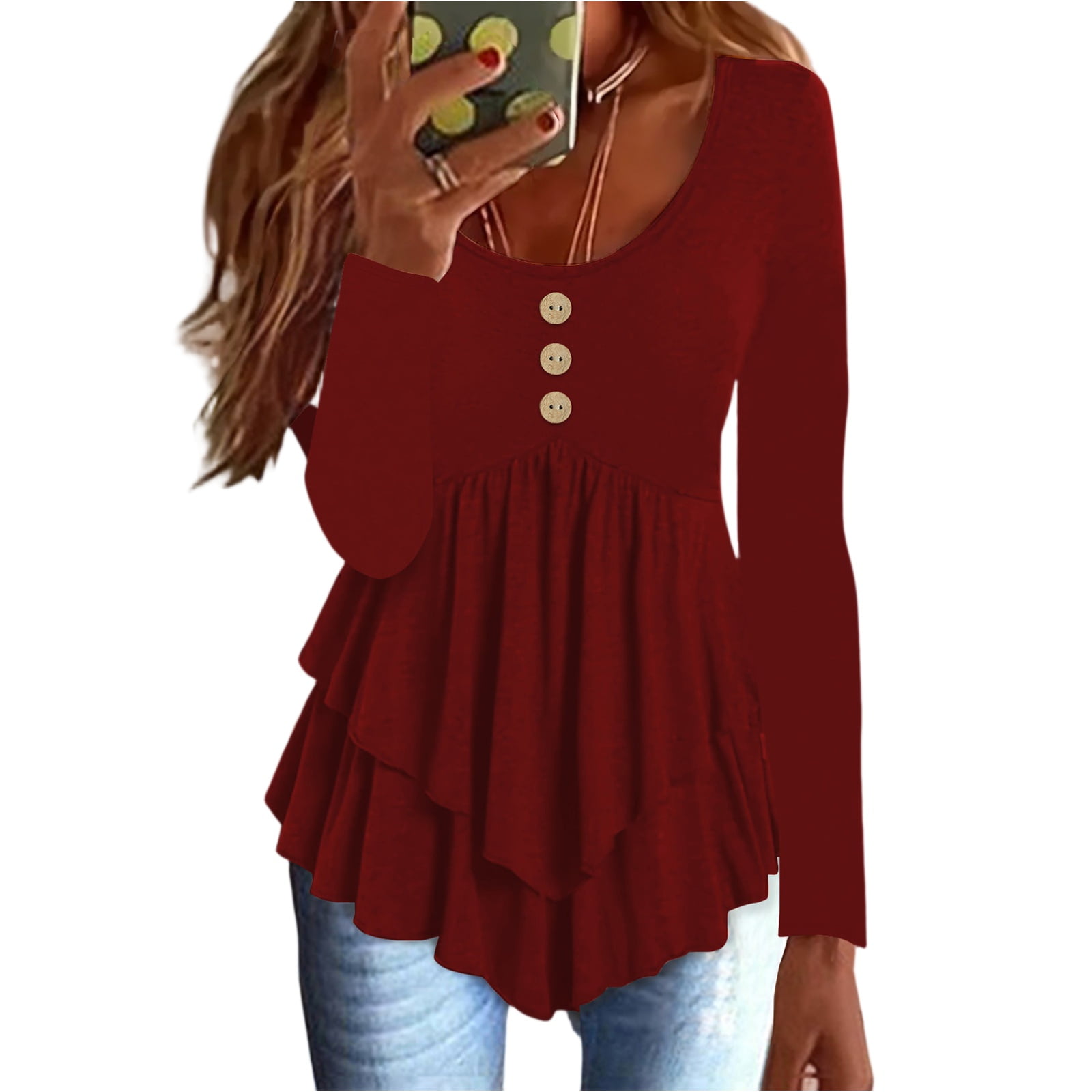 Sxaura Long Sleeve Shirts for Women 2025 Loose Button Down Basic Solid ...