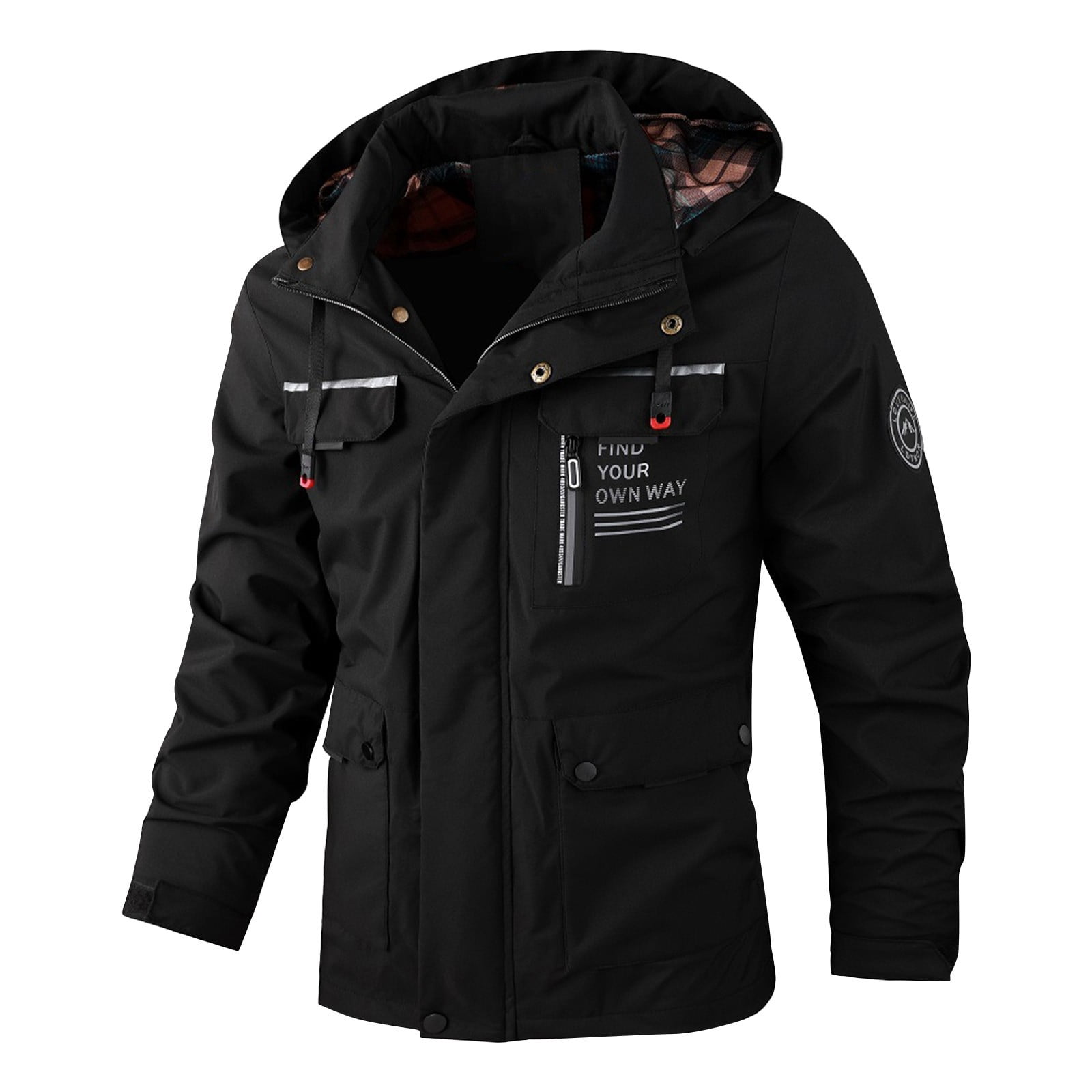 Sxaura Men Winter Coats Black Long Solid Color Windbreaker Business Casual Basic Hooded Jackets ...