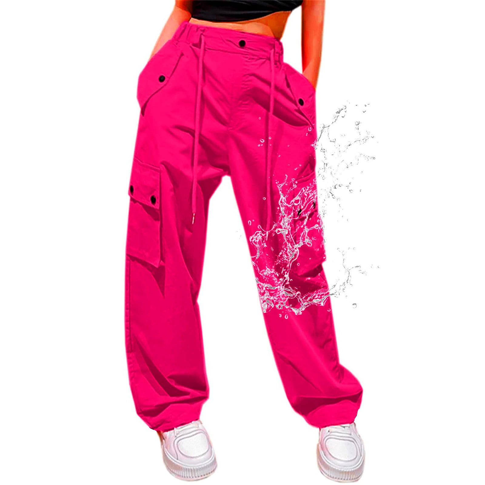 Sxaura Pink Cargo Pants for Little Girl Solid Color Basic Plus Size ...