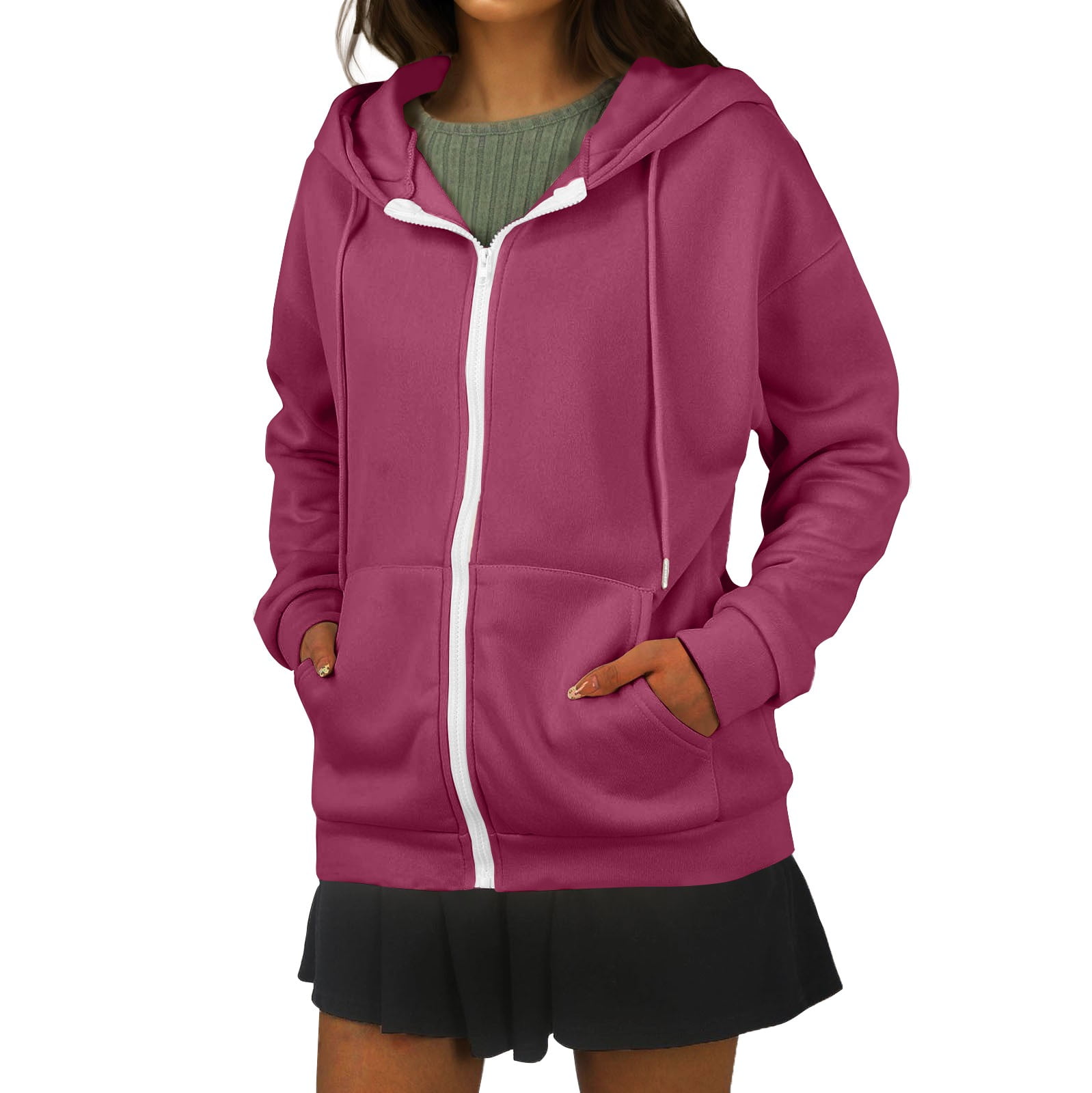 Sxaura Pink Hoodies for Women Long Sleeve Basic Hooded Long Workout ...