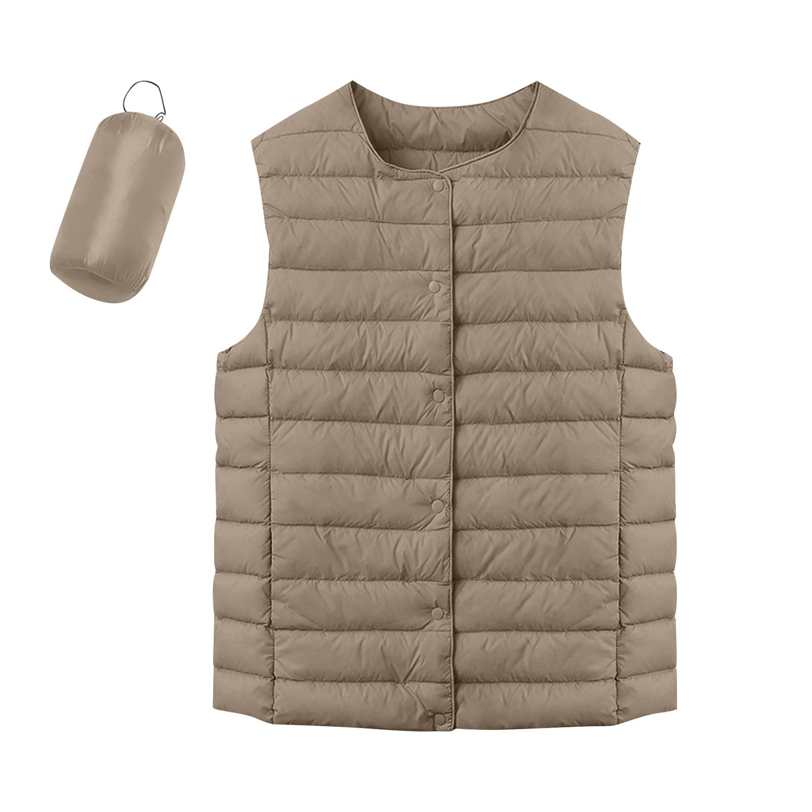 Sxaura Puffer Vest for Women Beige Basic Lightweight Solid Color Vests ...