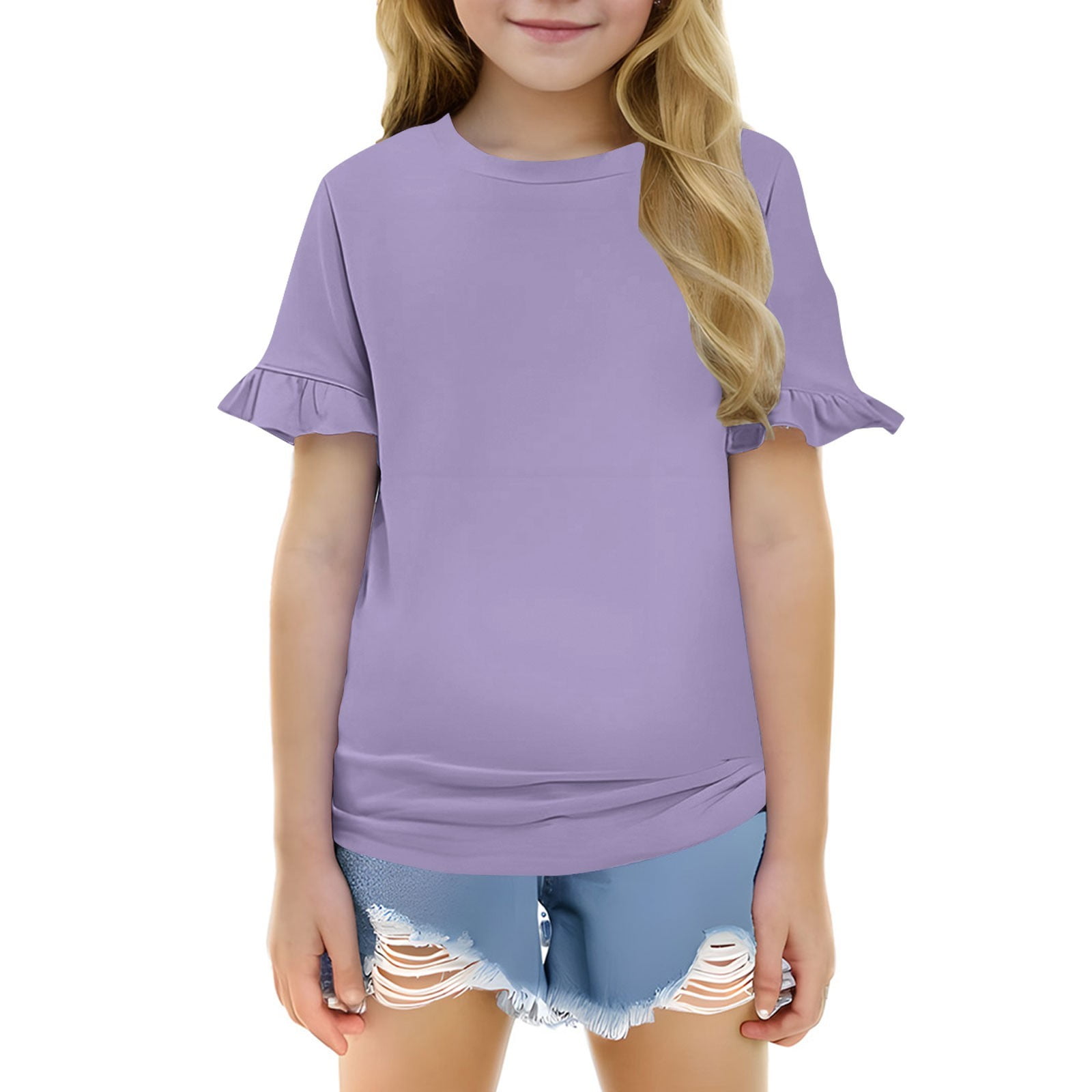 Sxaura Purple T Shirts for Little Girl Short Sleeve Summer Basic 2025 ...