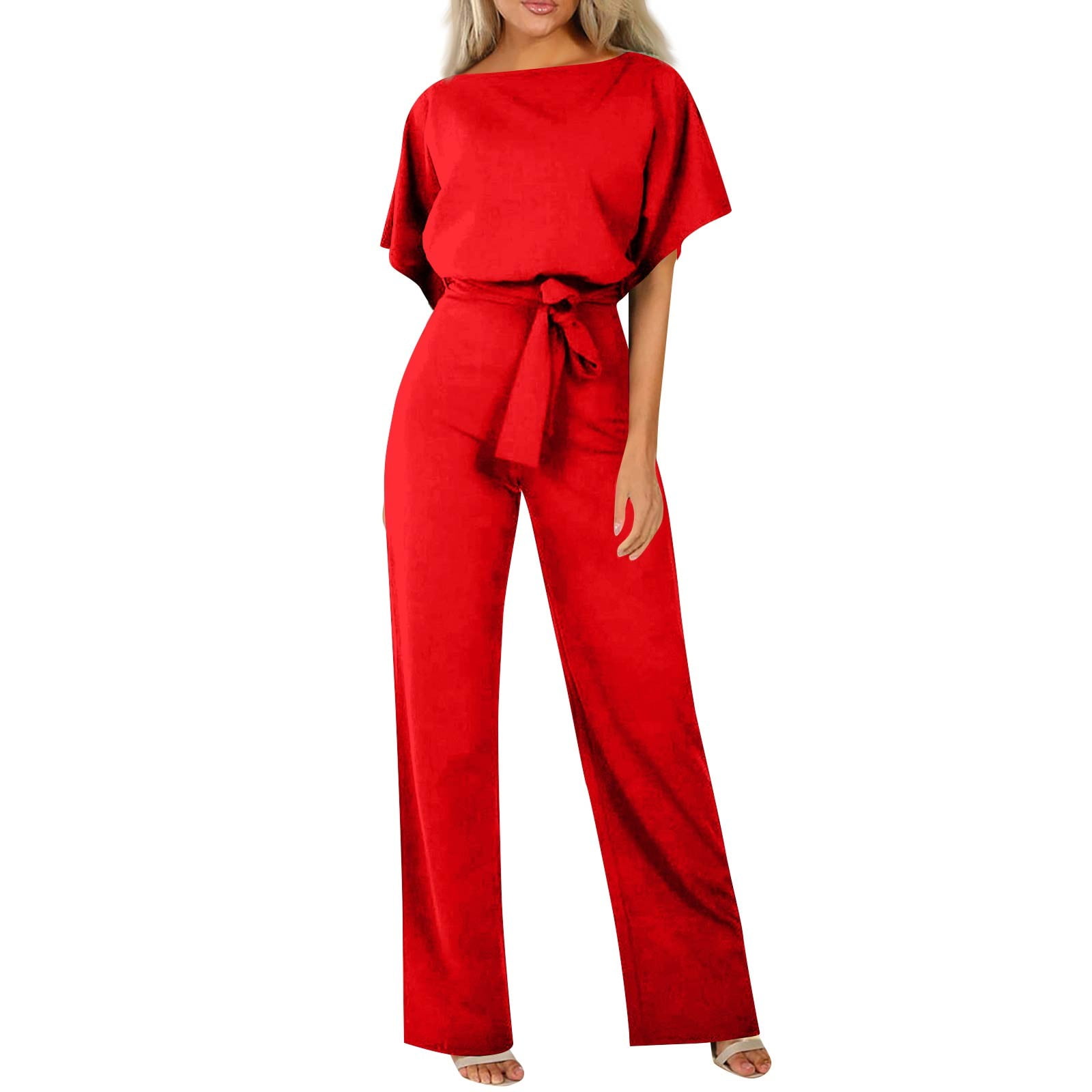 Sxaura Red Jumpsuits for Women Short Sleeve Fashion Trendy 2025 ...
