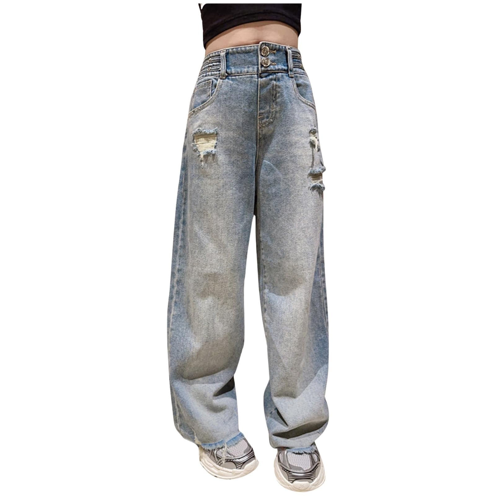 Sxaura Relaxed Fit Boot Cut Jean Denim Jeans for Little Girl Wide Leg ...