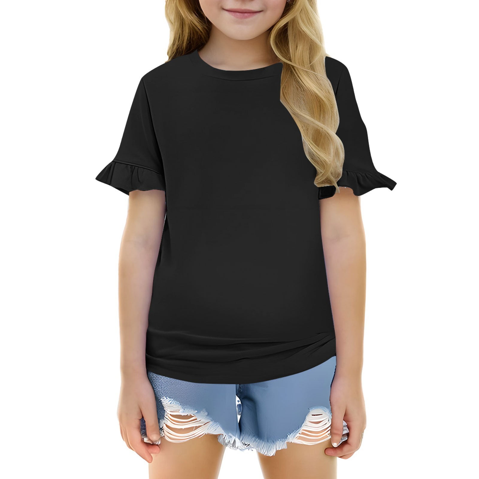 Sxaura Short Sleeve T Shirts for Little Girl Basic 2025 Solid Color ...