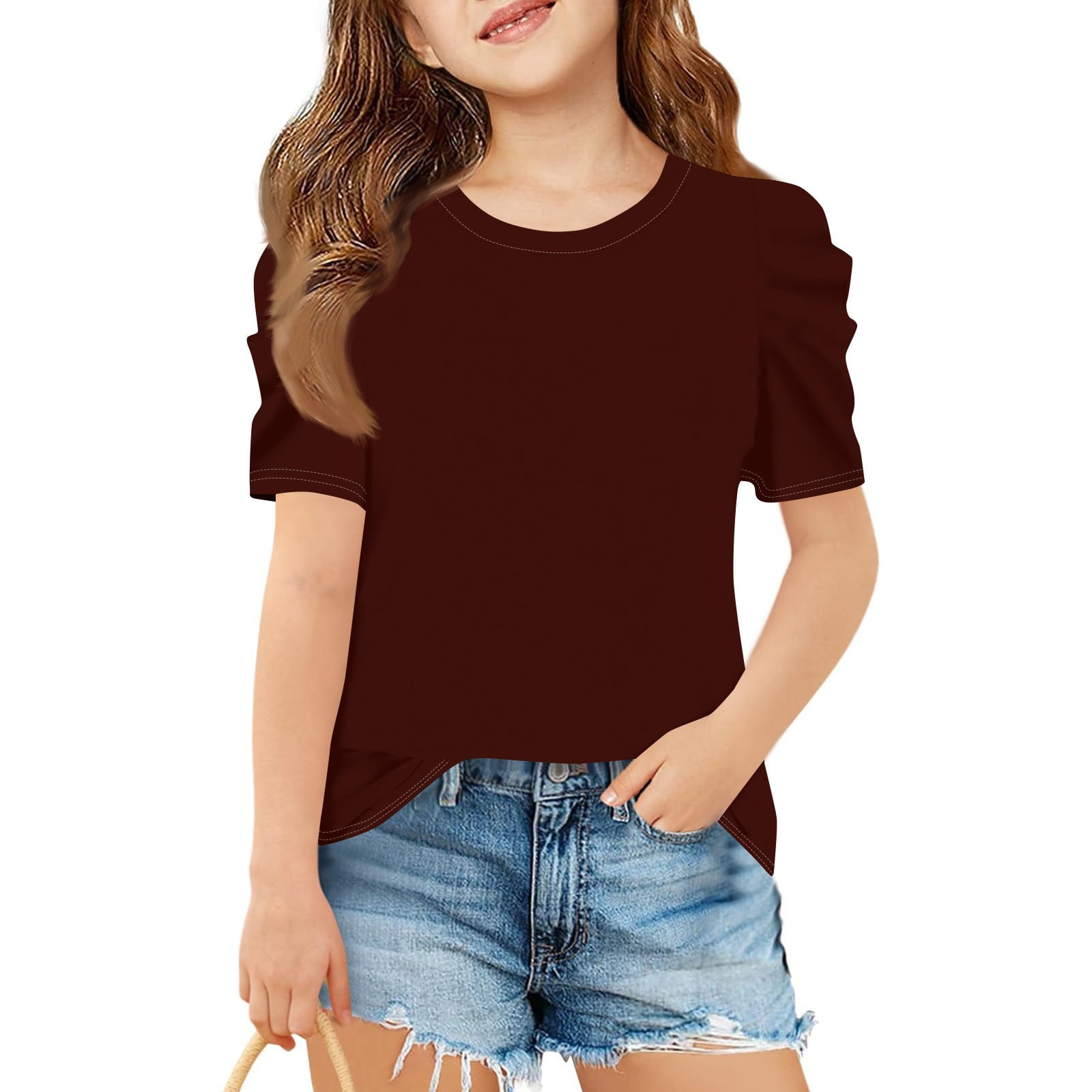 Sxaura Summer Shirts for Little Girl Short Sleeve Basic Solid Color ...