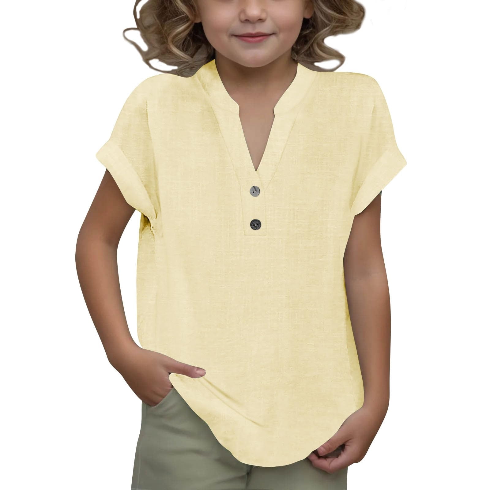 Sxaura Summer Summer Tops for Little Girl Trendy Button Down Linen ...