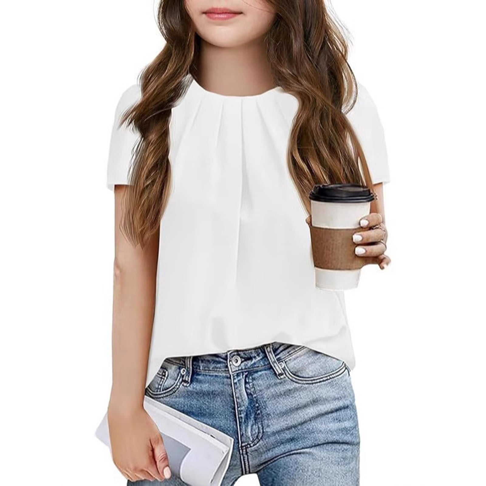 Sxaura T Shirts for Little Girl Puff Sleeve Solid Color 2025 Basic ...