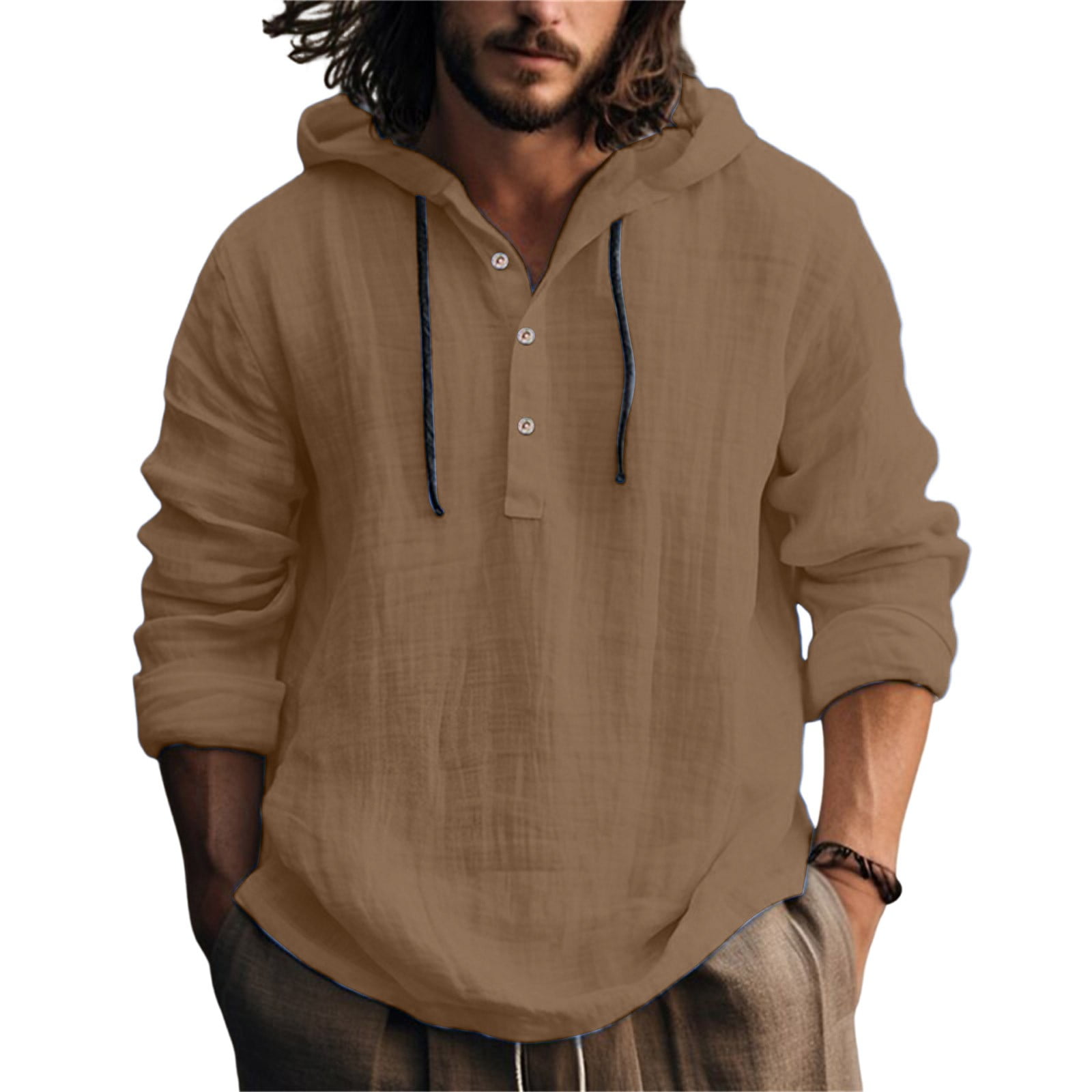 Sxaura Trendy Blouse for Men Hooded Long Sleeve 2025 Summer Long Beach ...