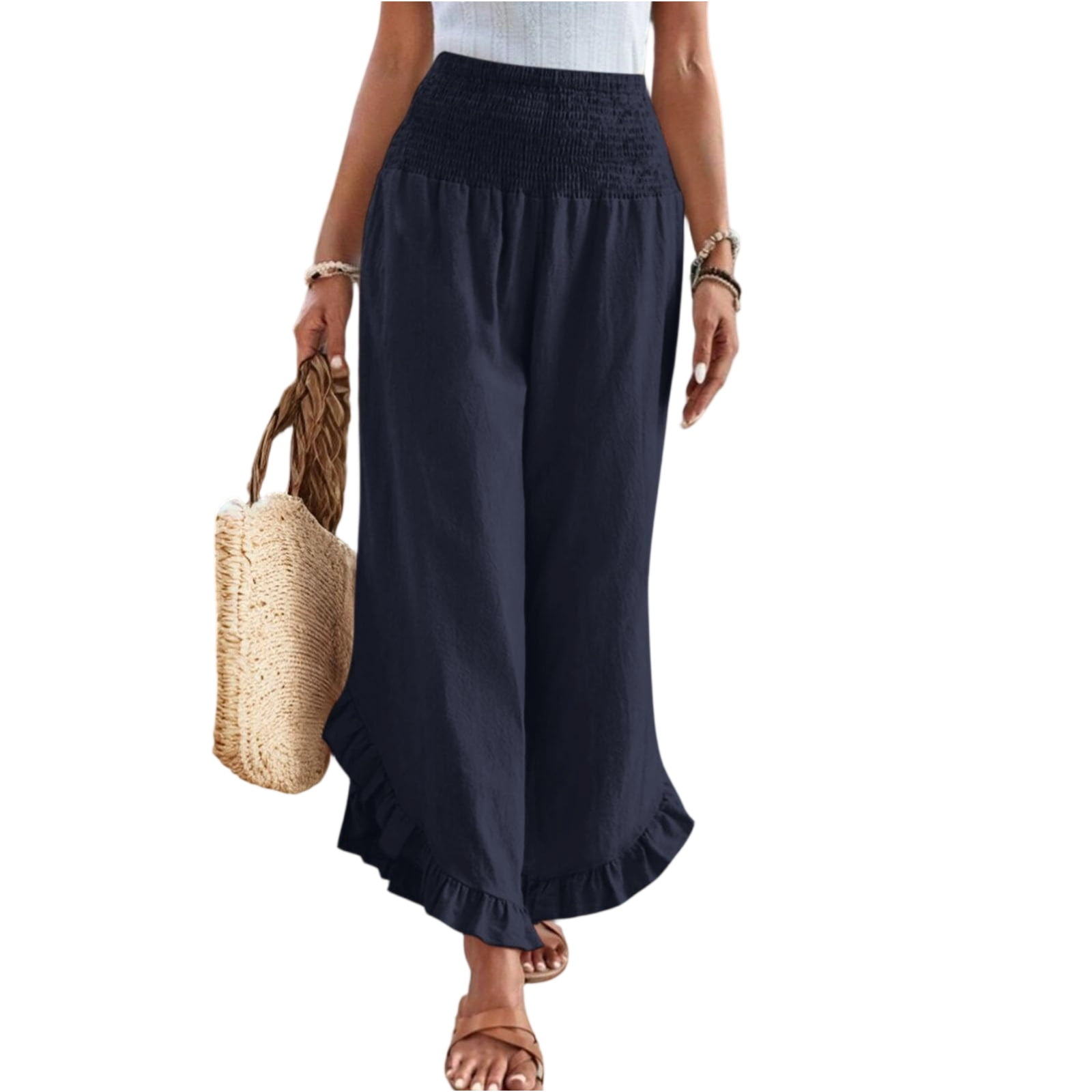 Sxaura Trendy Flowy Palazzo Pants for Women Solid Color 2025 Slim Fit ...