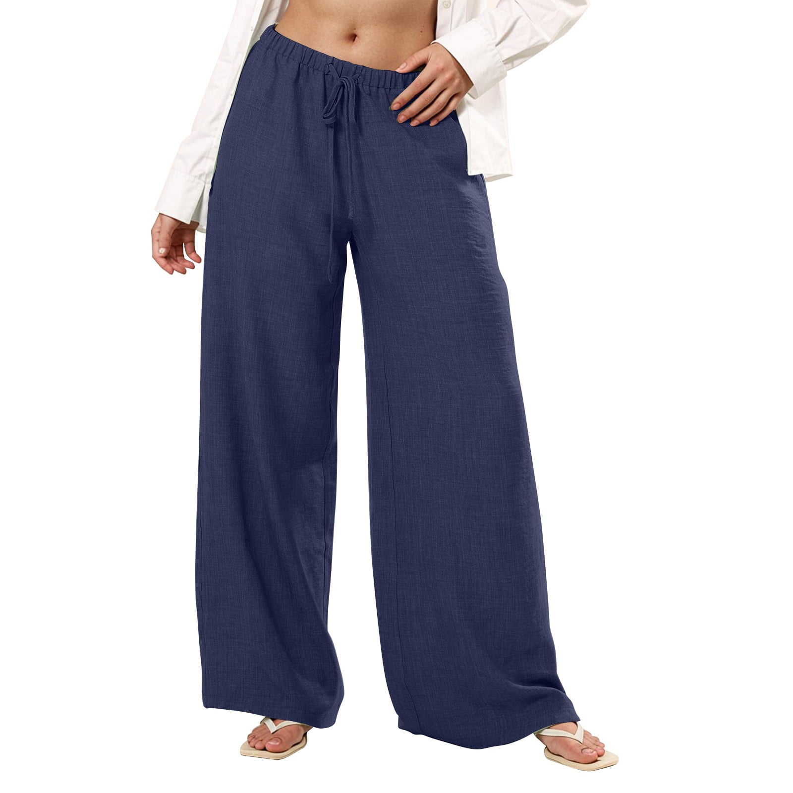 Sxaura Trendy Flowy Palazzo Pants for Women Beach 2025 Summer Wide Leg ...
