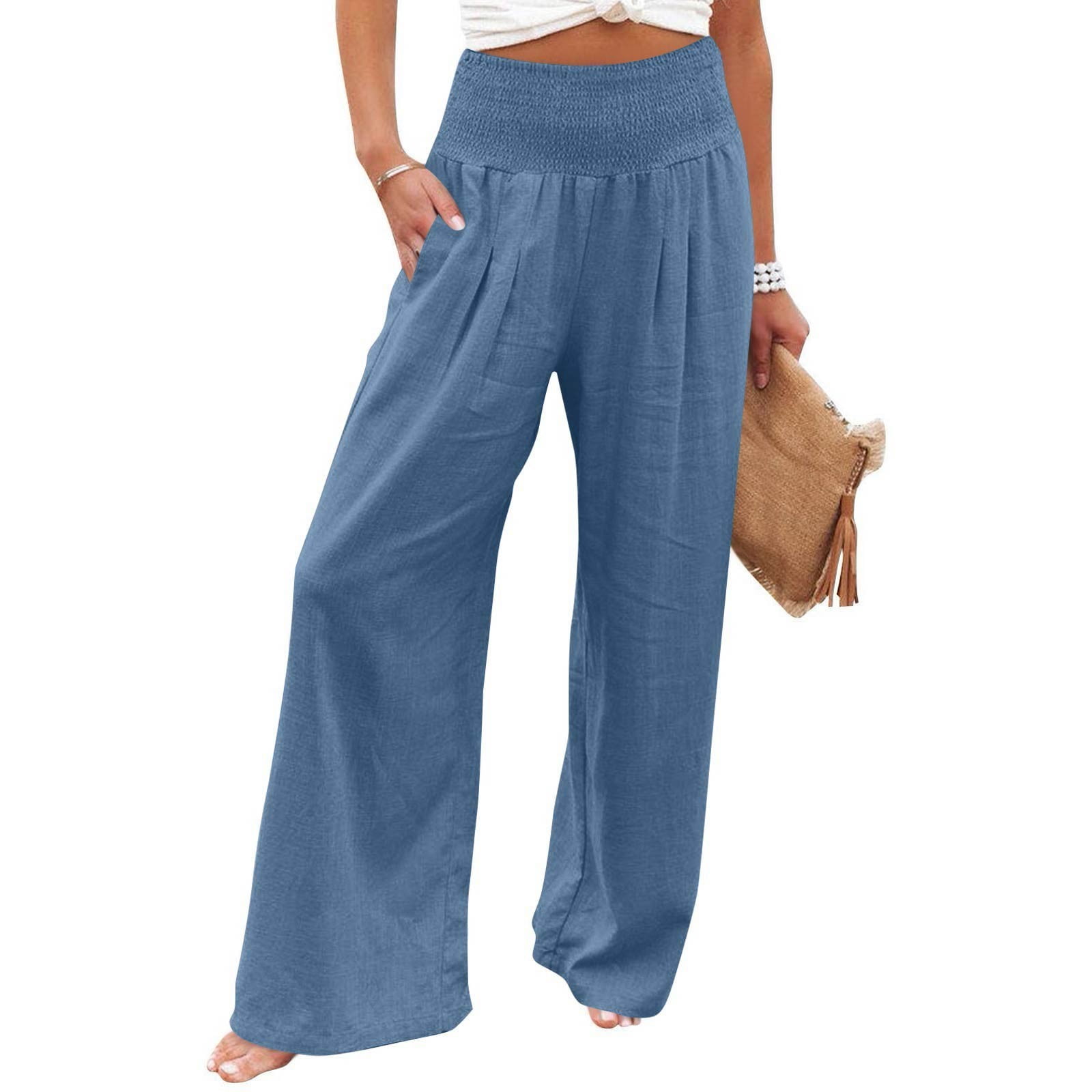 Sxaura Trendy Summer Pants for Women High Waisted Solid Color 2025 ...