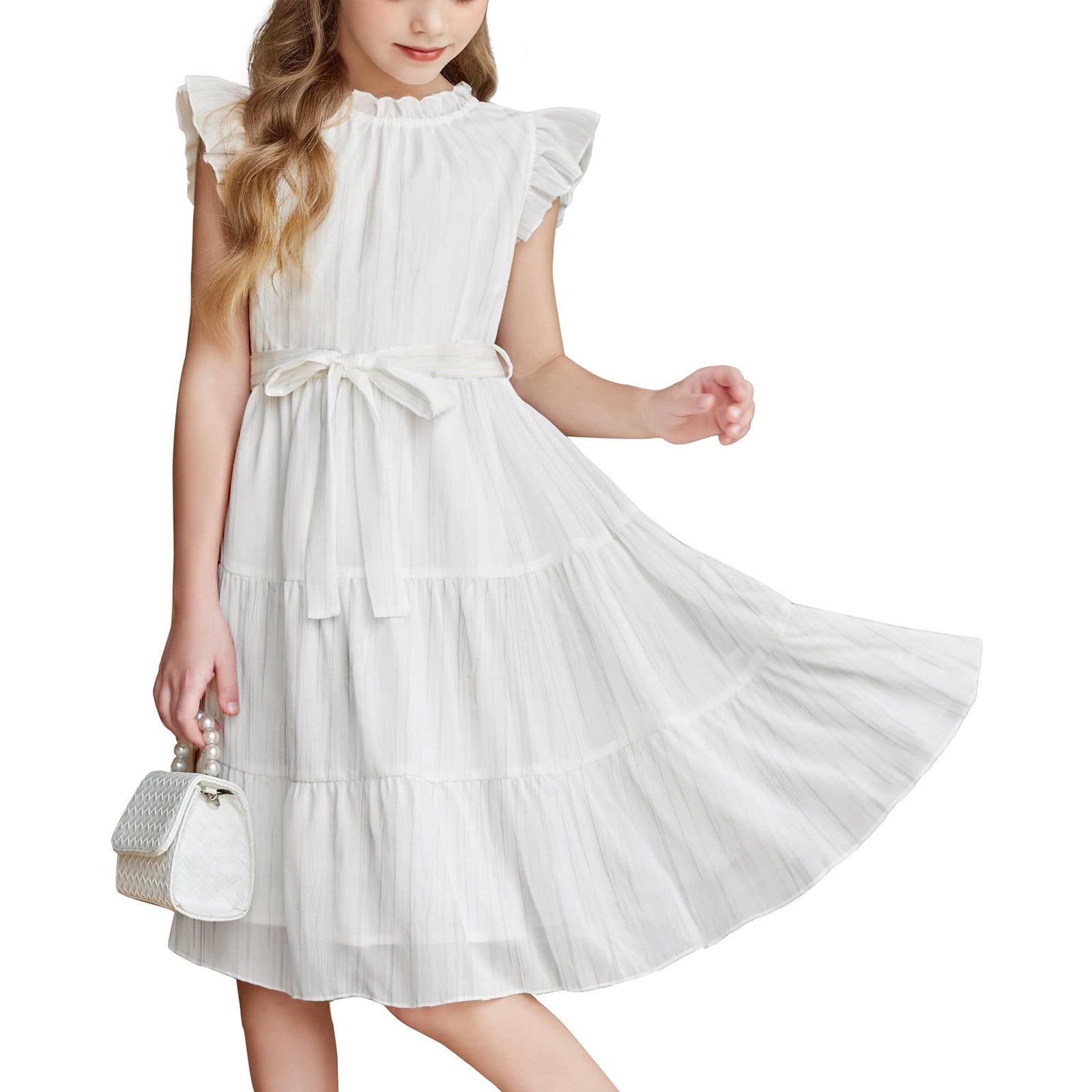Sxaura White Casual Dresses for Little Girl Basic Short Sleeve Solid ...