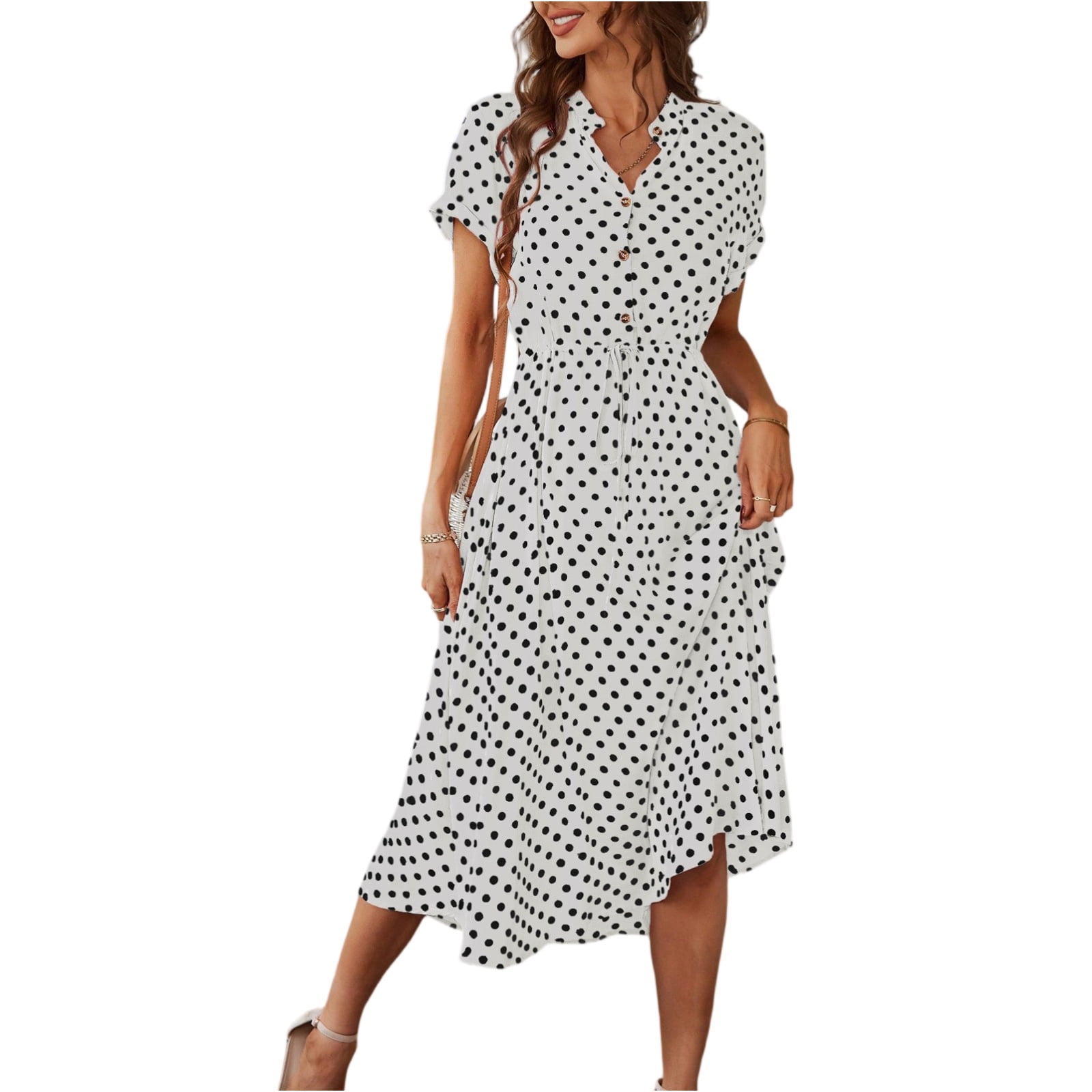 Sxaura White Casual Dresses for Women Puff Sleeve Long Short Sleeve ...