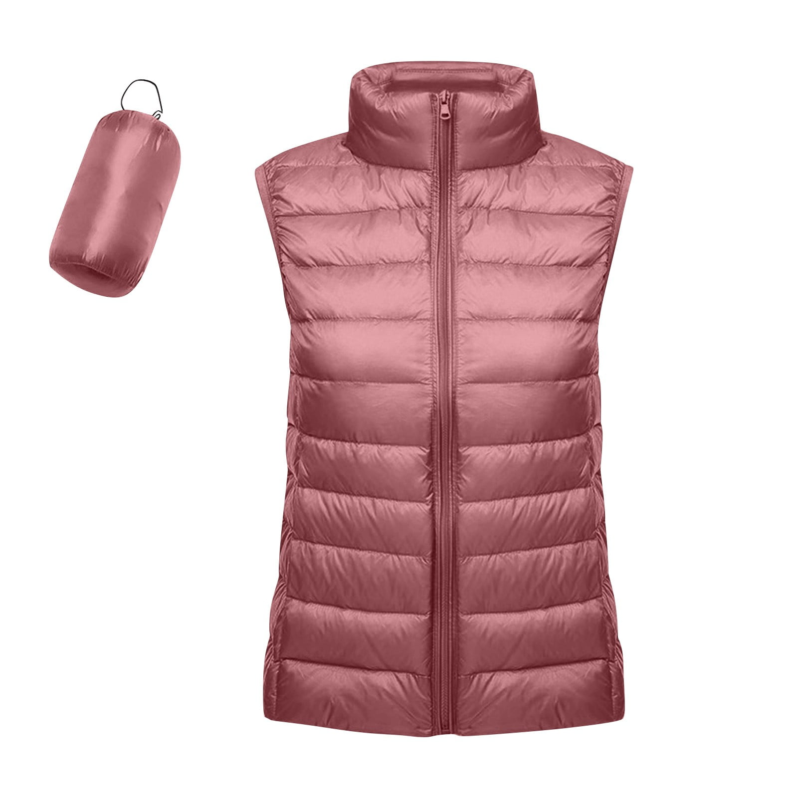 Sxaura Women Basic Vests Outerwear Pink Solid Color Lightweight Puffer ...