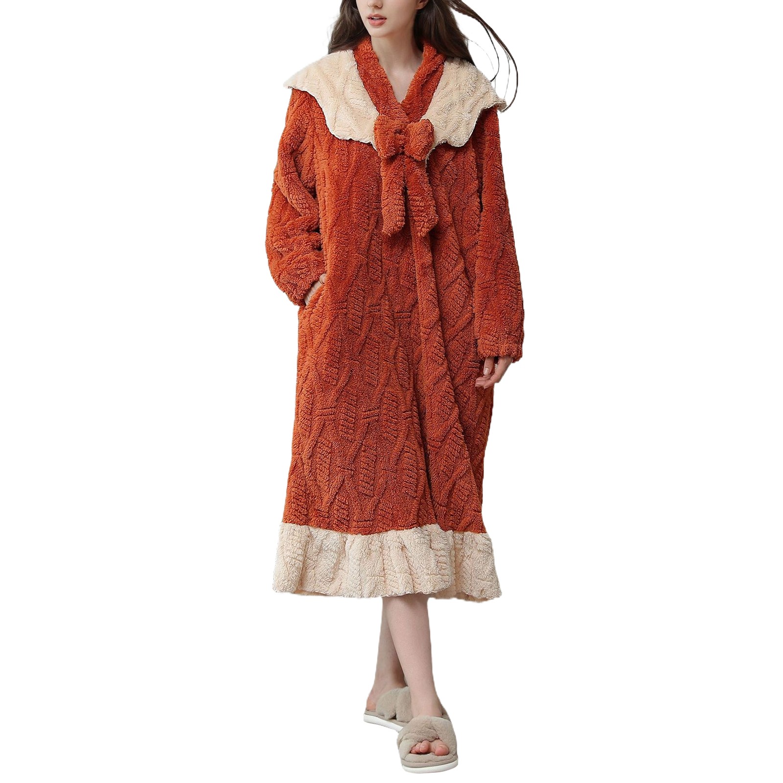 Sxaura Women Robes Red Spring Winter Thermal Warm Furry Robes Fluffy ...