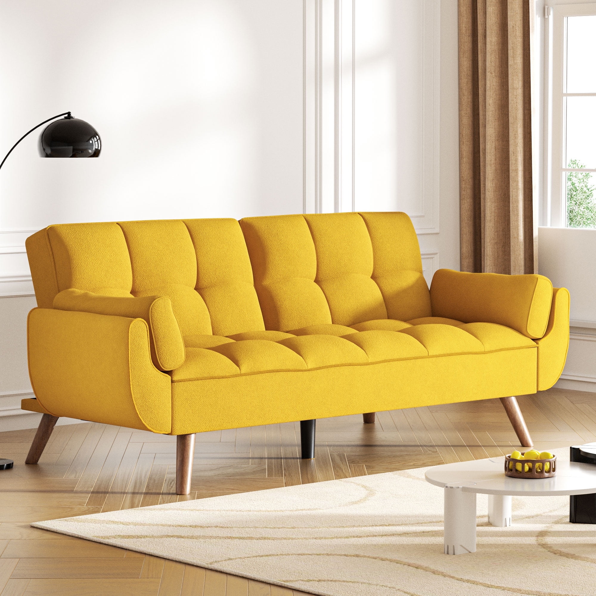 Sxbhfuj Comfortable Futon Sofa Bed with Adjustable Backrests & Armrests ...