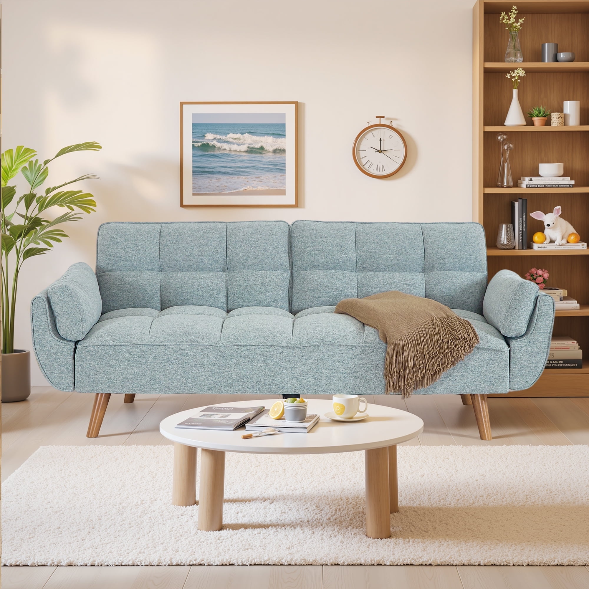 Sxbhfuj Comfortable Futon Sofa Bed with Adjustable Backrests & Armrests ...