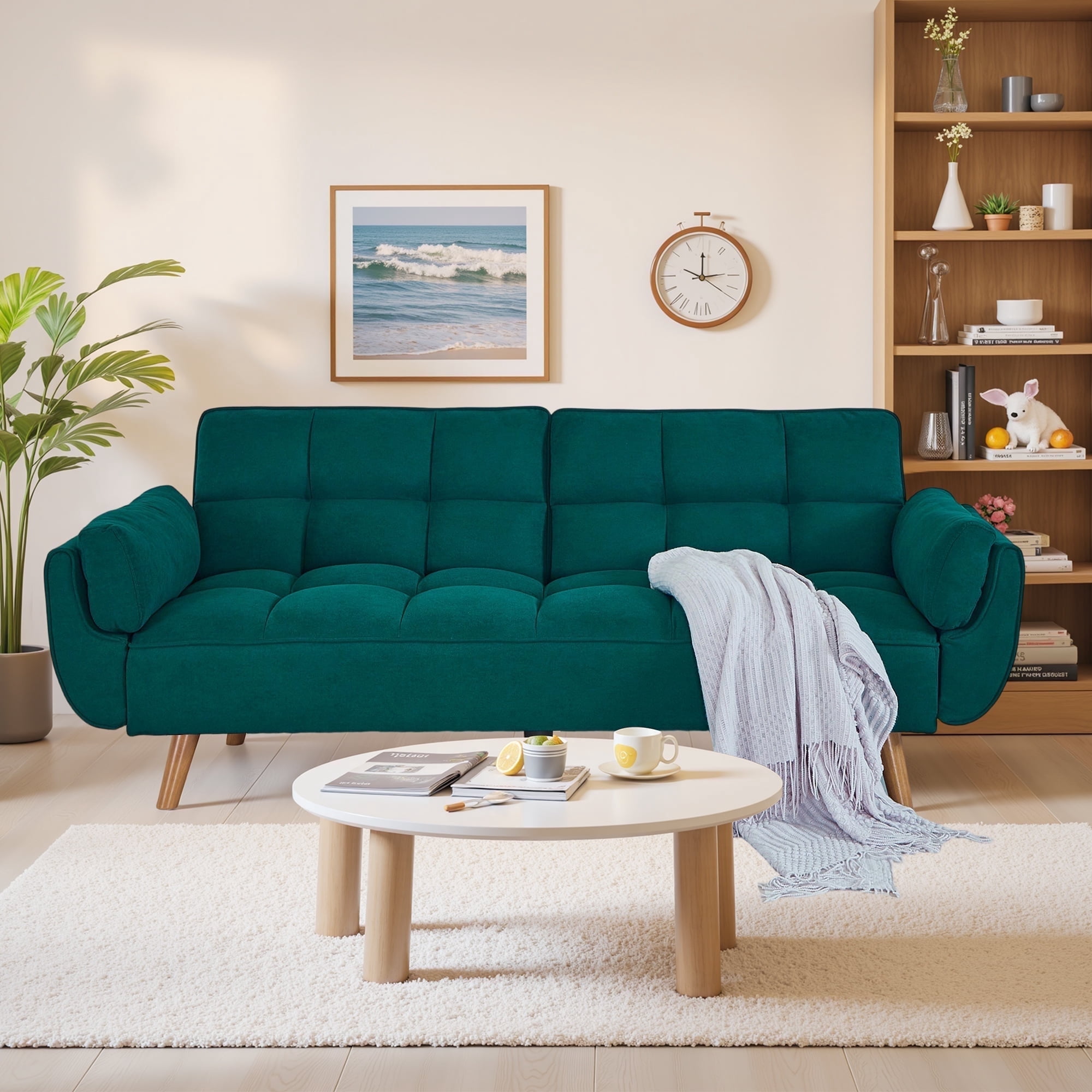 Sxbhfuj Comfortable Futon Sofa Bed with Adjustable Backrests & Armrests ...